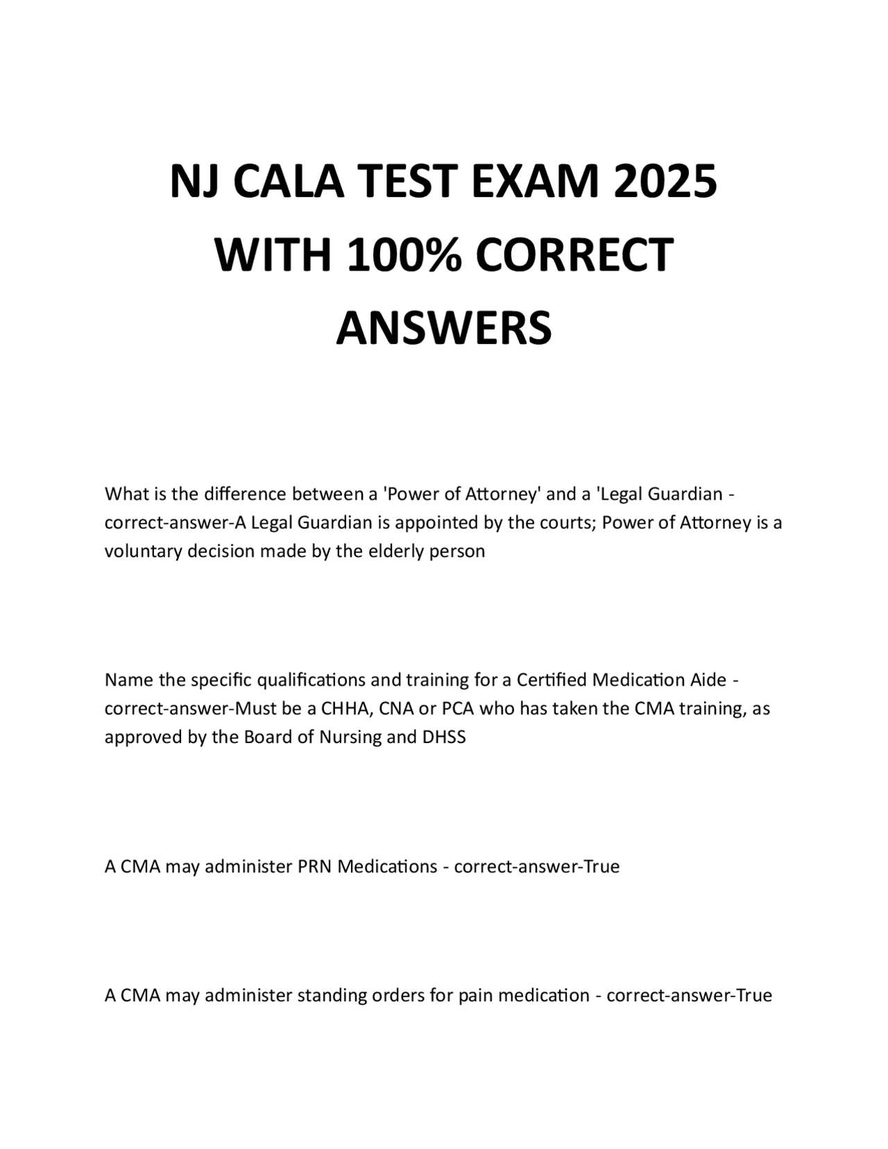 NJ CALA Test Exam 2025: Assisted Living Facility Management and ...