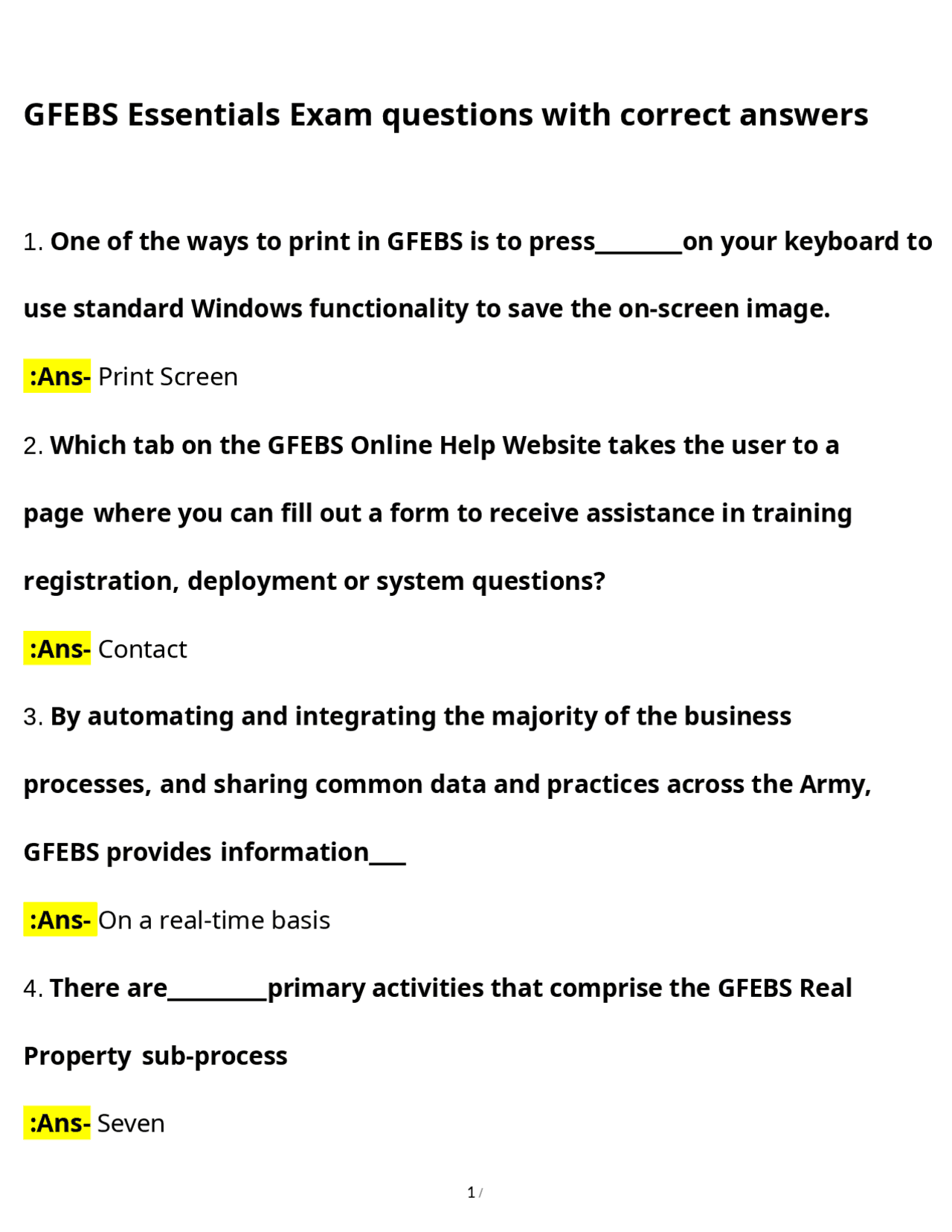 GFEBS Essentials Exam Questions and Answers | Exams Mathematics | Docsity GFEBS Essentials Exam Questions and Answers | Exams Mathematics | Docsity