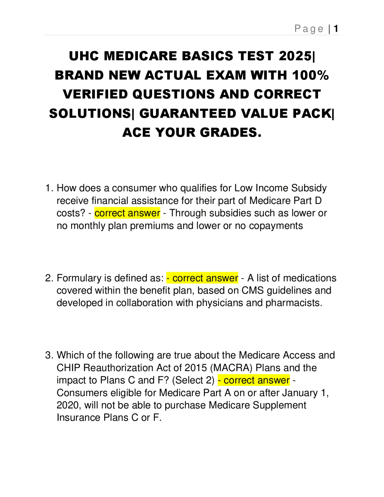 UHC MEDICARE BASICS TEST 2025| BRAND NEW ACTUAL EXAM. | Exams Nursing ...