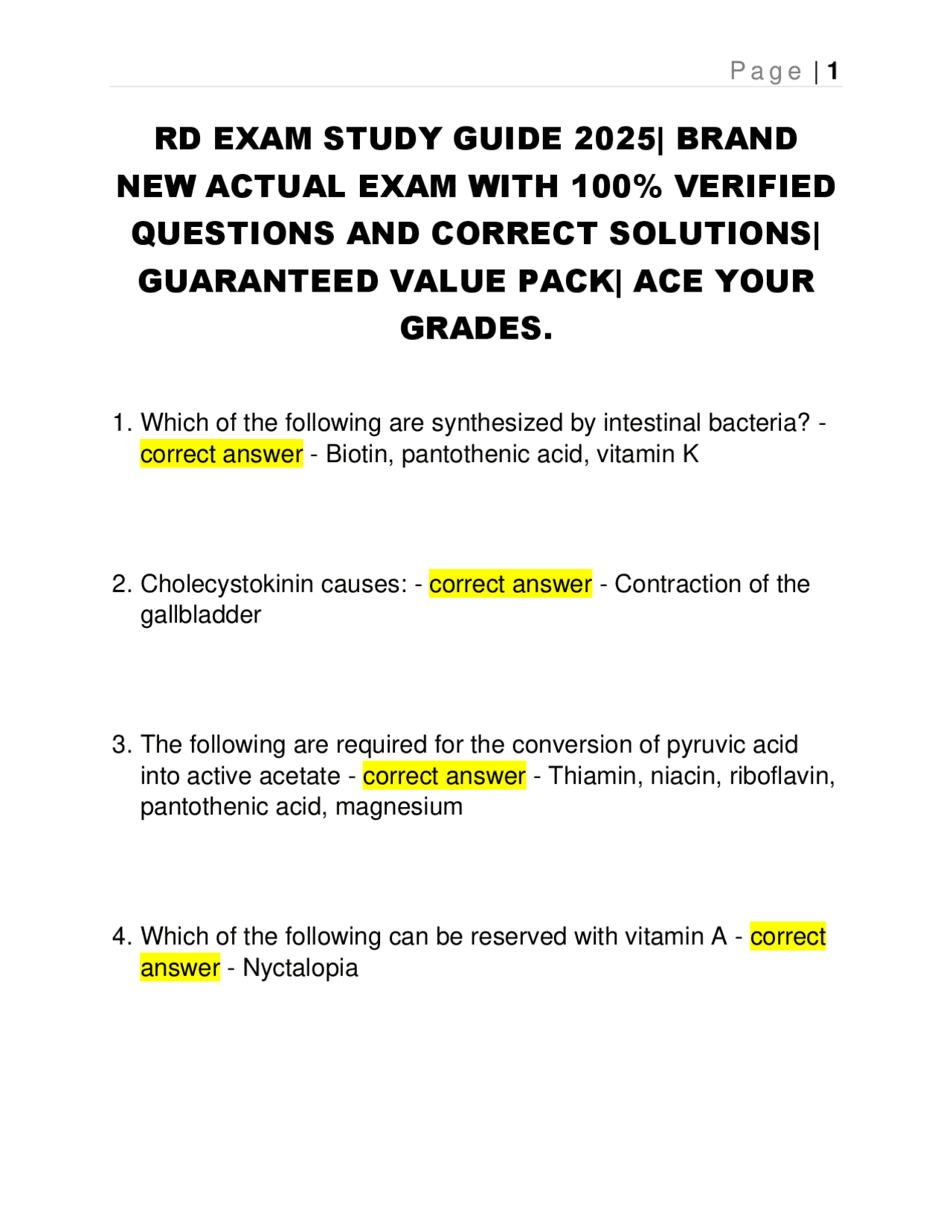 RD EXAM STUDY GUIDE 2025| BRAND NEW ACTUAL EXAM. | Exams Nursing | Docsity