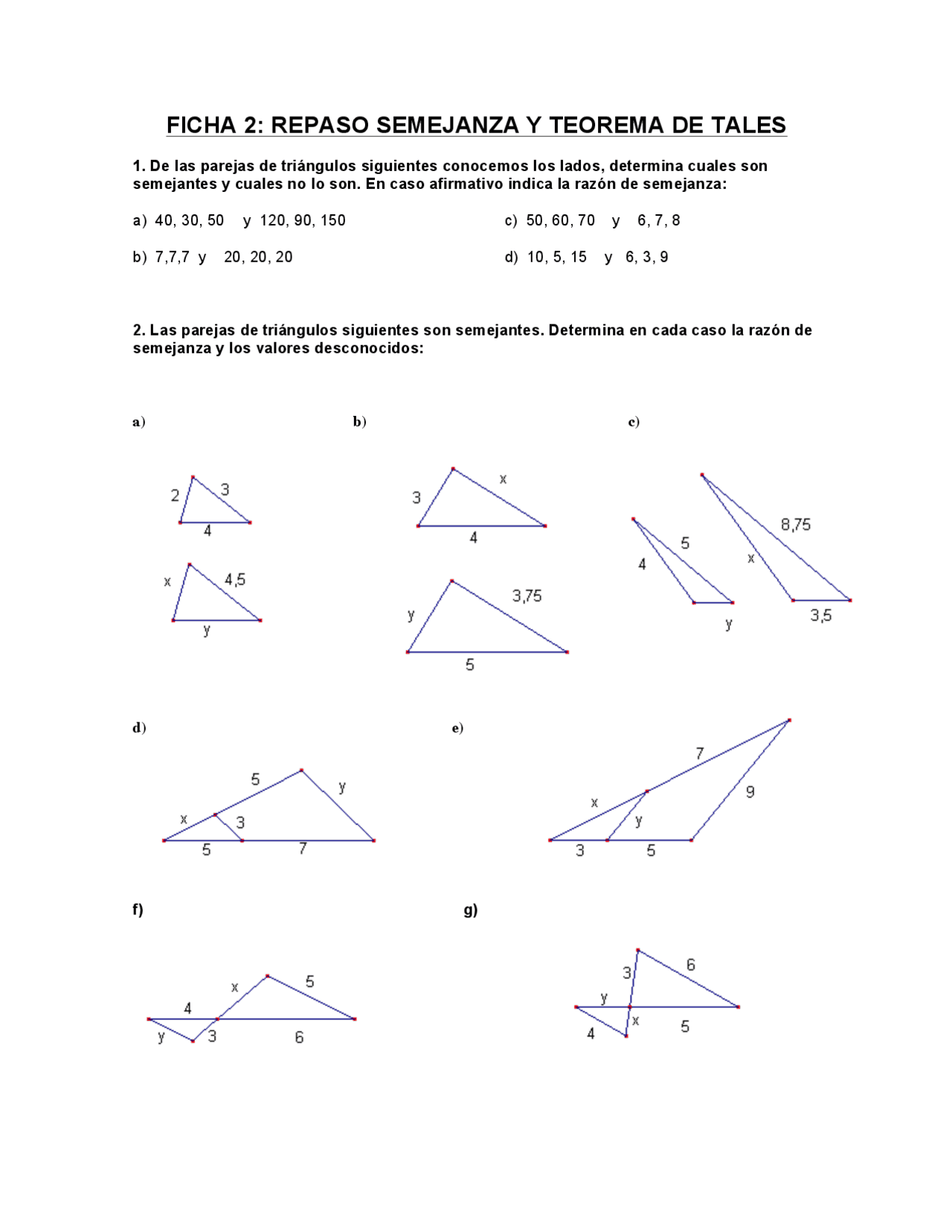 Tales ejercicios faciles | Ejercicios de Matemáticas | Docsity