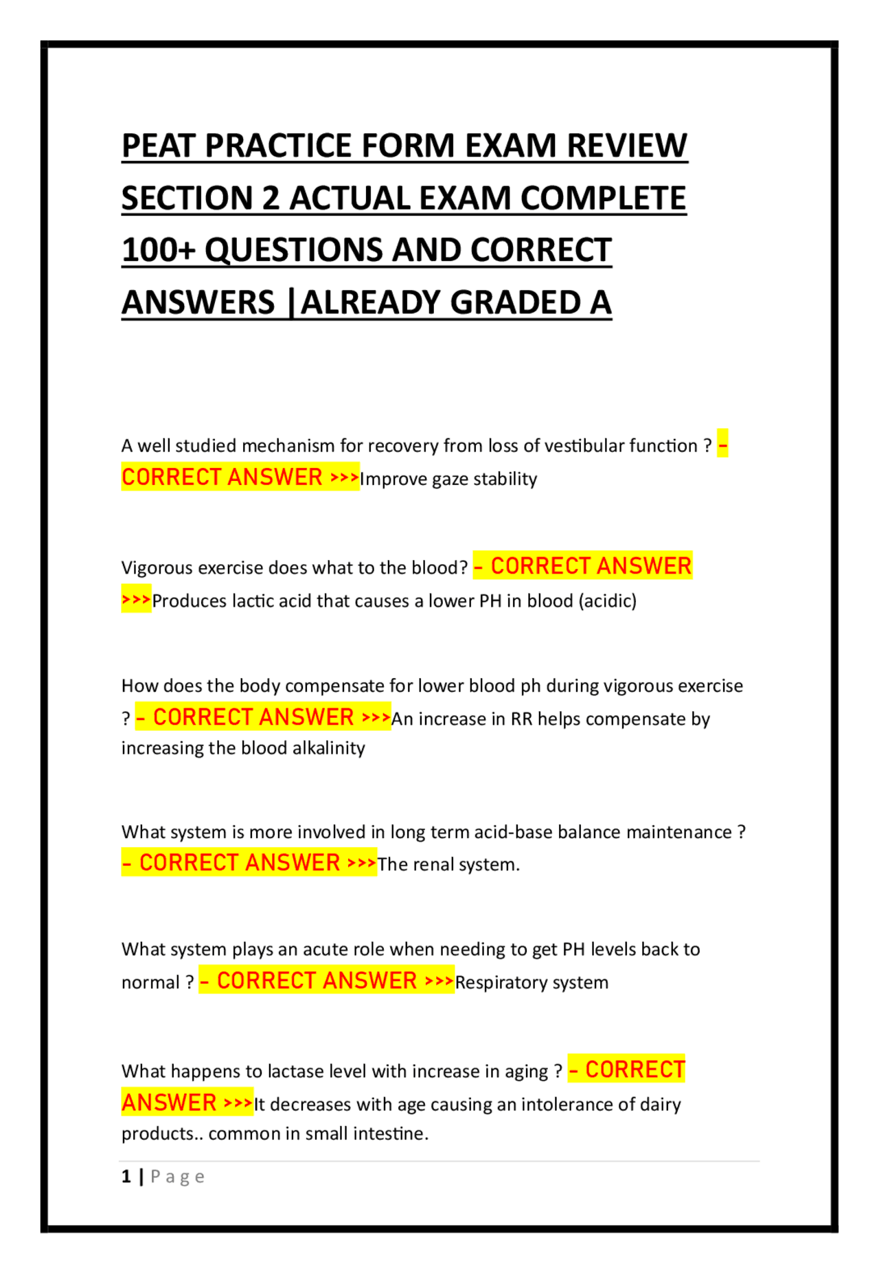 PEAT PRACTICE FORM EXAM REVIEW SECTION 2 ACTUAL EXAM COMPLETE 100 ...