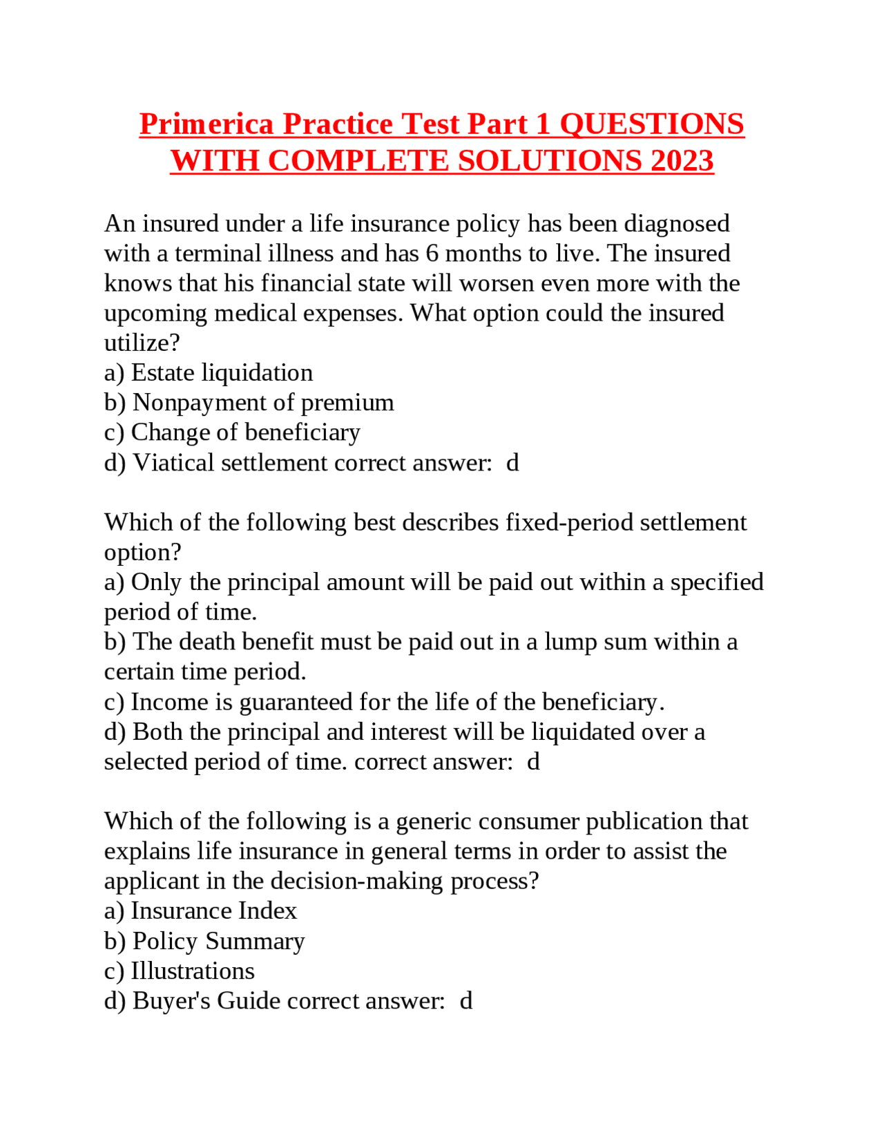 Primerica Practice Test Part 1: Life Insurance Concepts and Principles ...