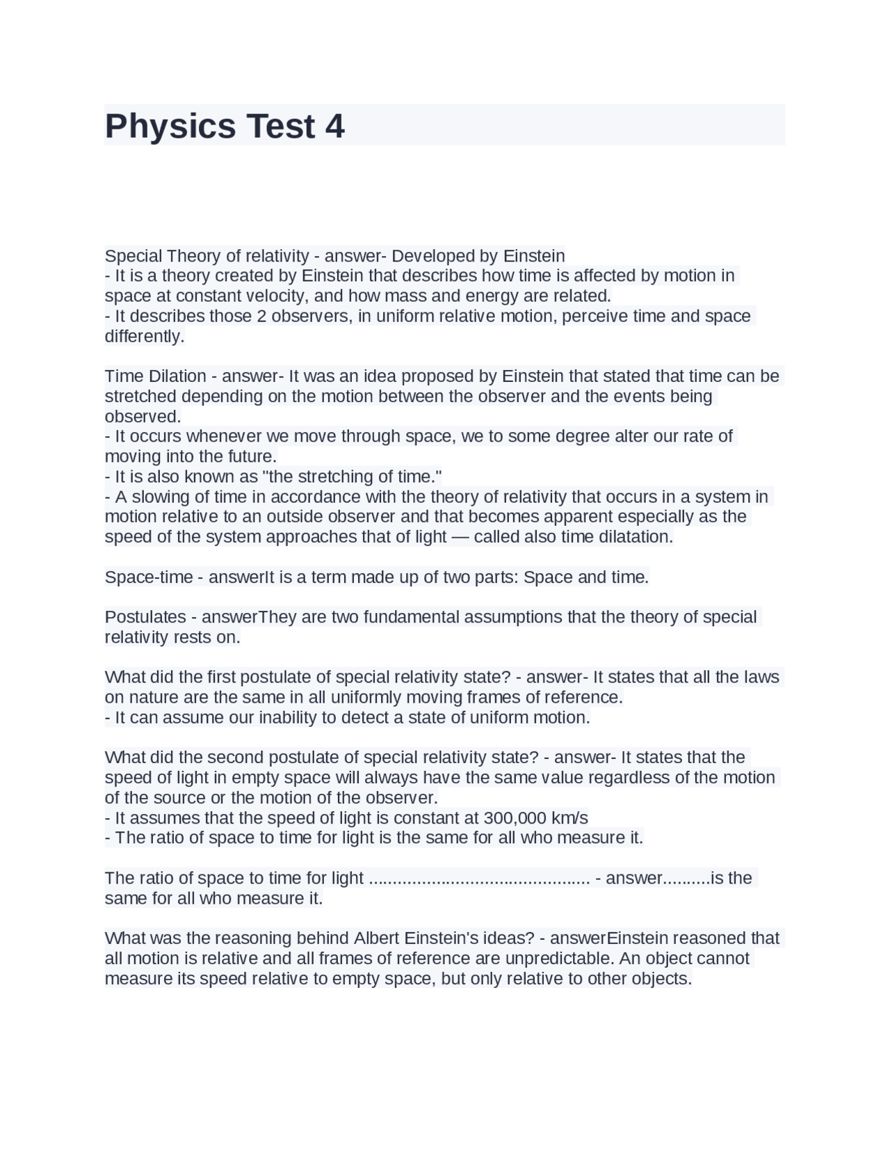 Physics Test 4 Questions and Answers Fully Solved | Exams Advanced ...