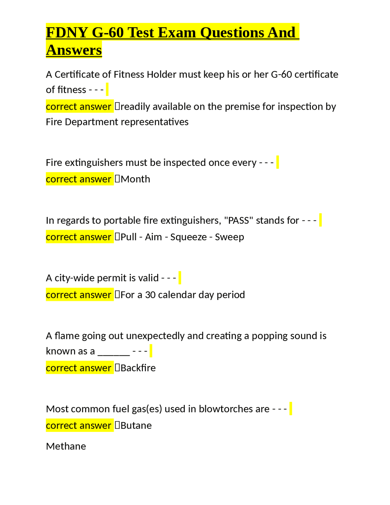 FDNY G-60 Test Exam Questions And Answers | Exams Physics | Docsity