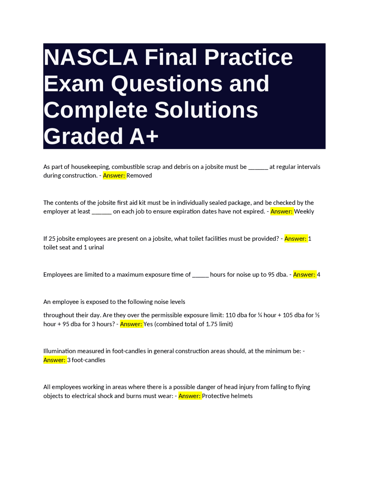 NASCLA Final Practice Exam Questions and Complete Solutions Graded A+ ...