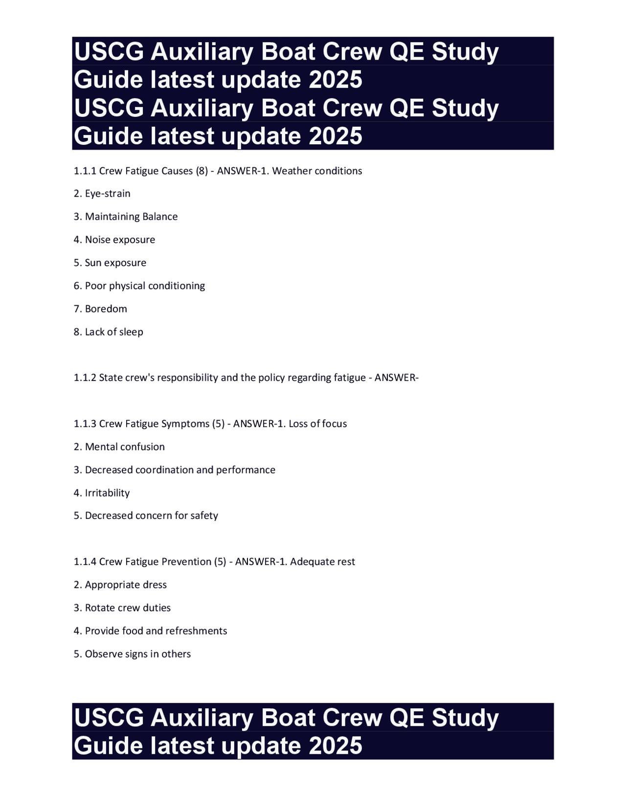 USCG Auxiliary Boat Crew QE Study Guide: Crew Safety and Emergency ...