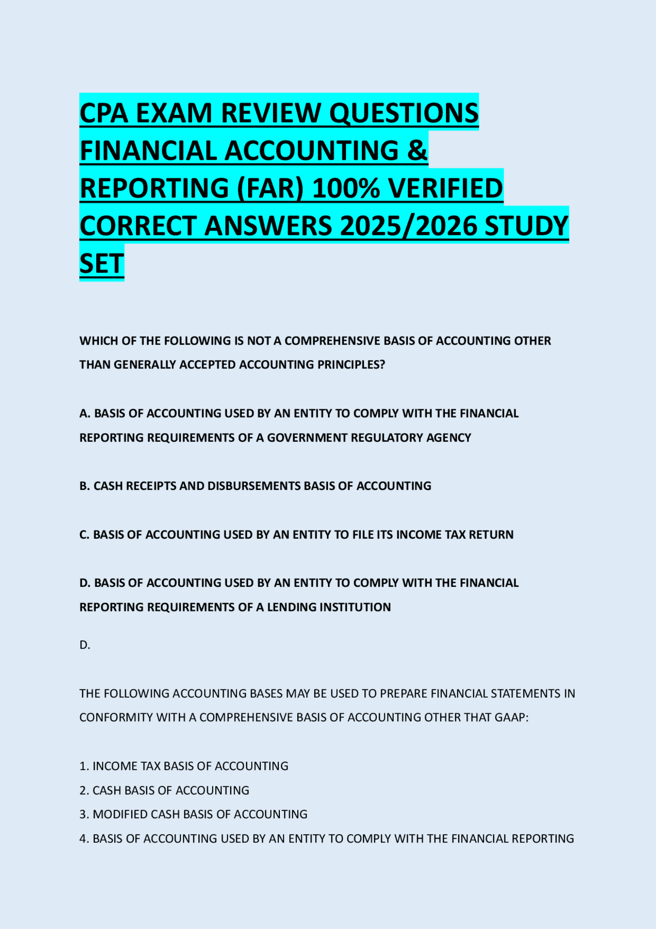 CPA EXAM REVIEW QUESTIONS FINANCIAL ACCOUNTING & REPORTING (FAR) 100% ...