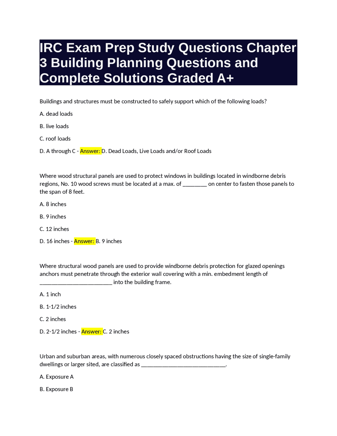 Building Planning Exam Prep: Questions and Solutions | Exams ...