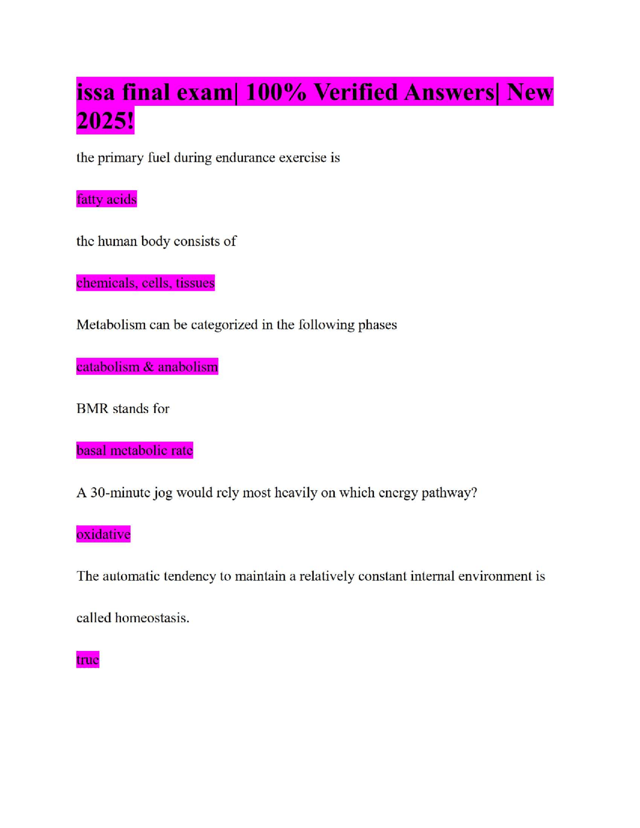 issa final exam| 100% Verified Answers| New 2025! | Exams Metabolic ...