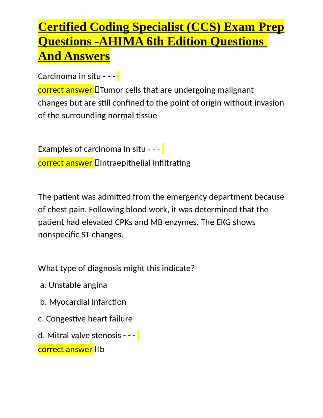 Certified Coding Specialist (CCS) Exam Prep Questions and Answers ...