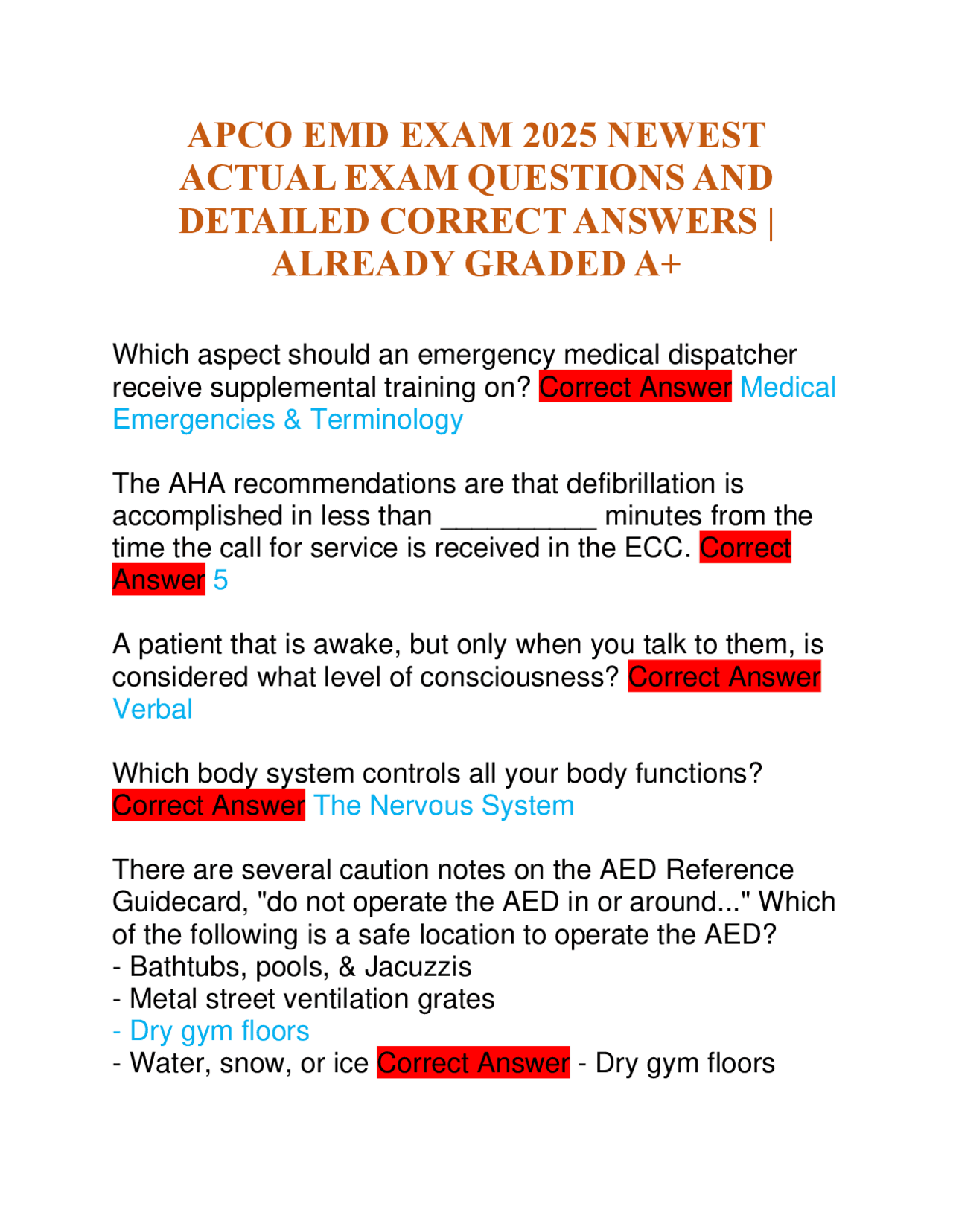 APCO EMD EXAM 2025 NEWEST ACTUAL EXAM QUESTIONS AND DETAILED CORRECT ANSWERS | Exams Nursing ...