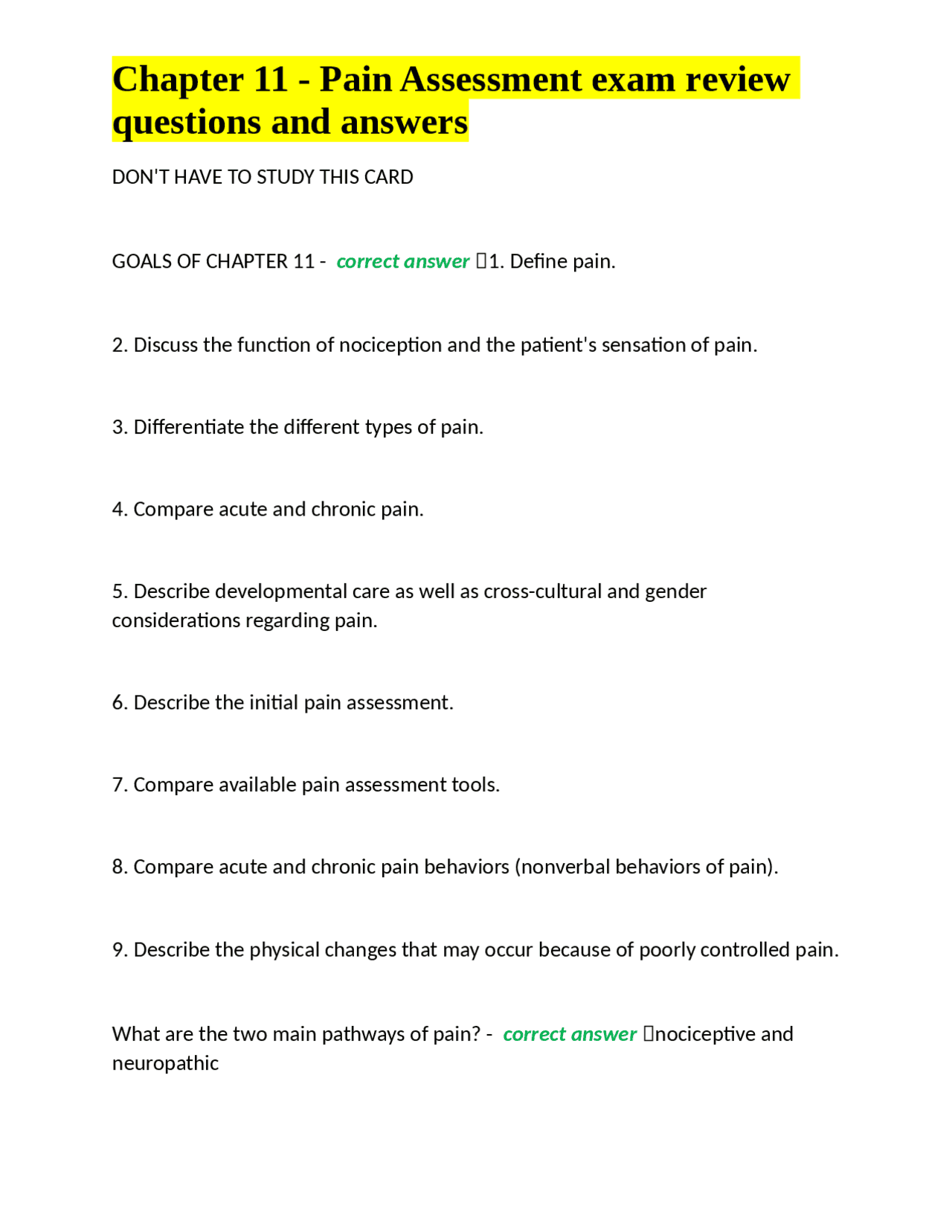 Pain Assessment Exam Review: Questions and Answers for Nursing Students ...