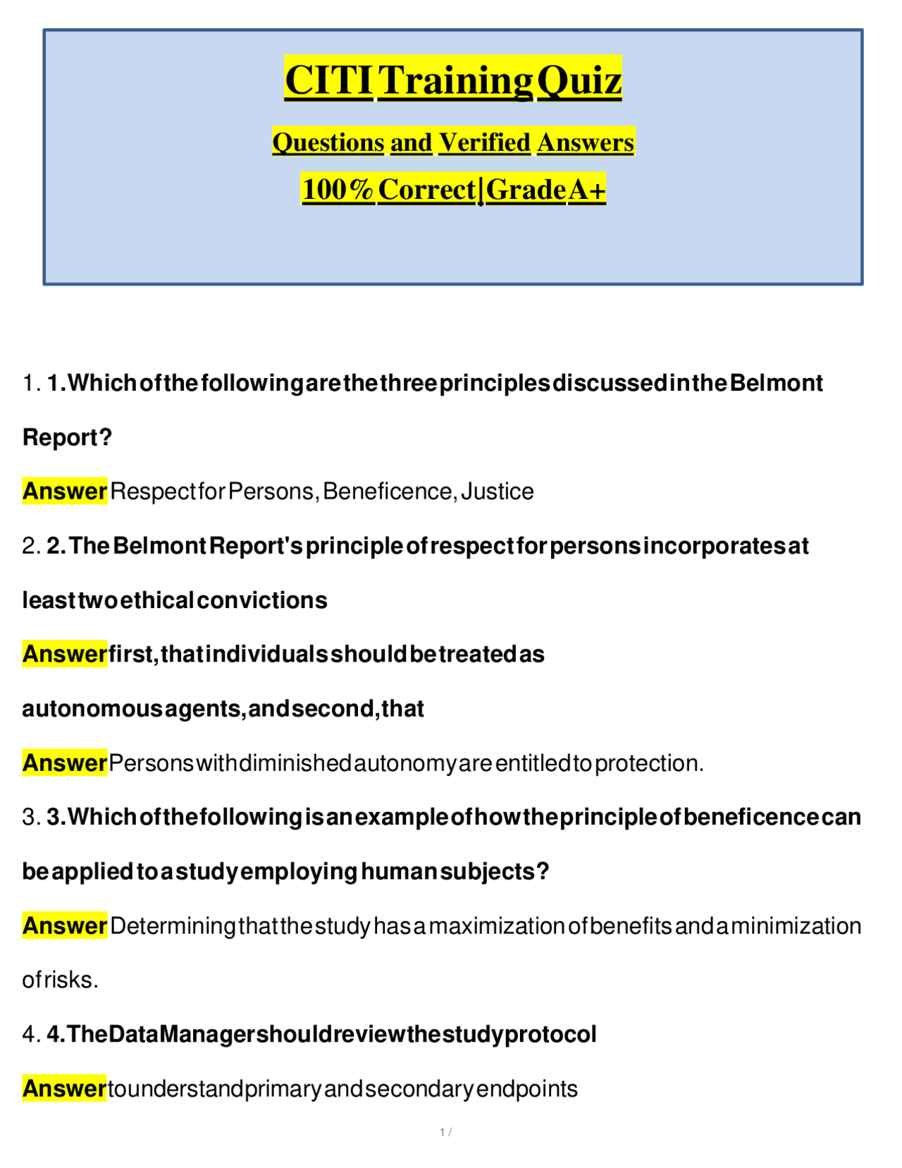 CITI Training Quiz questions and answers (Latest 2025 / 2026 Update ...