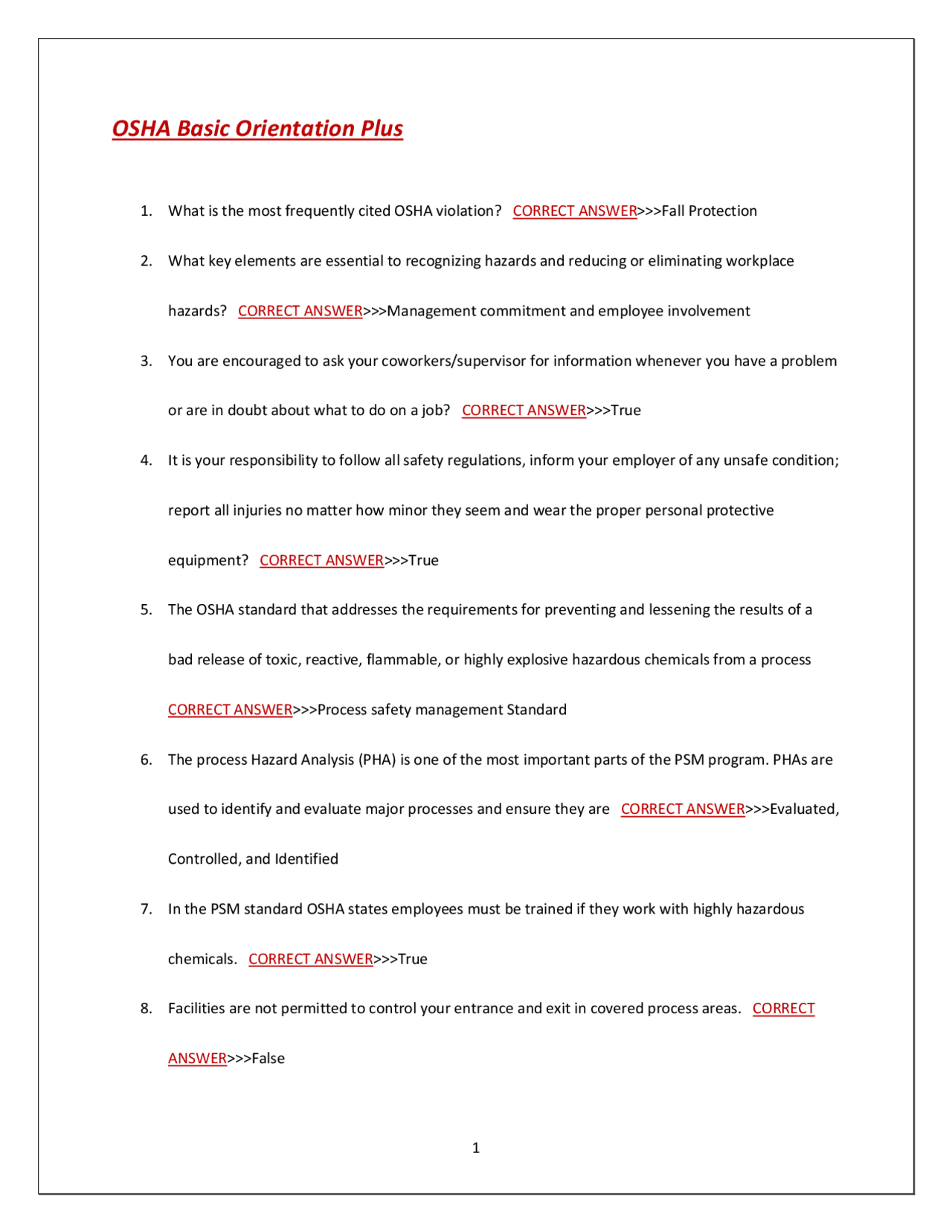 OSHA Basic Orientation Plus Questions and Verified Answers | Exams ...