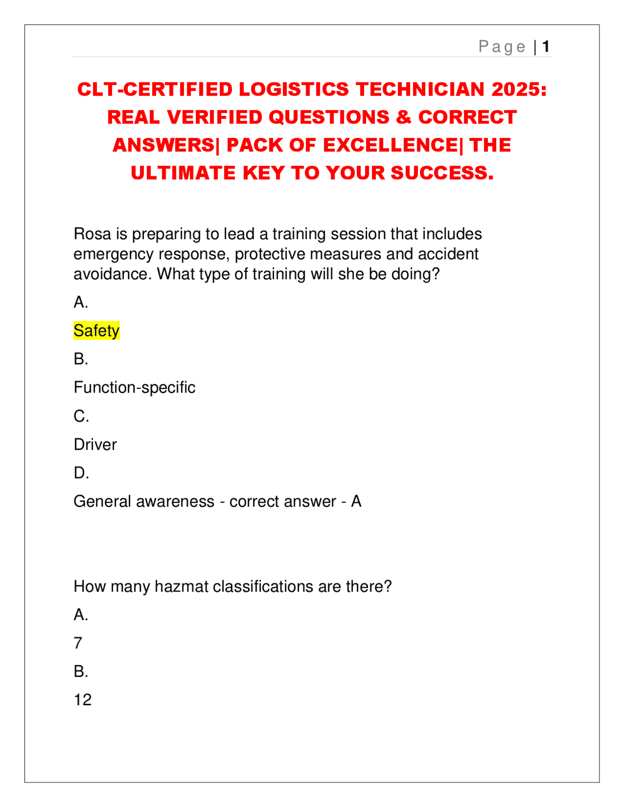 CLT-CERTIFIED LOGISTICS TECHNICIAN 2025: REAL VERIFIED QUESTIONS ...