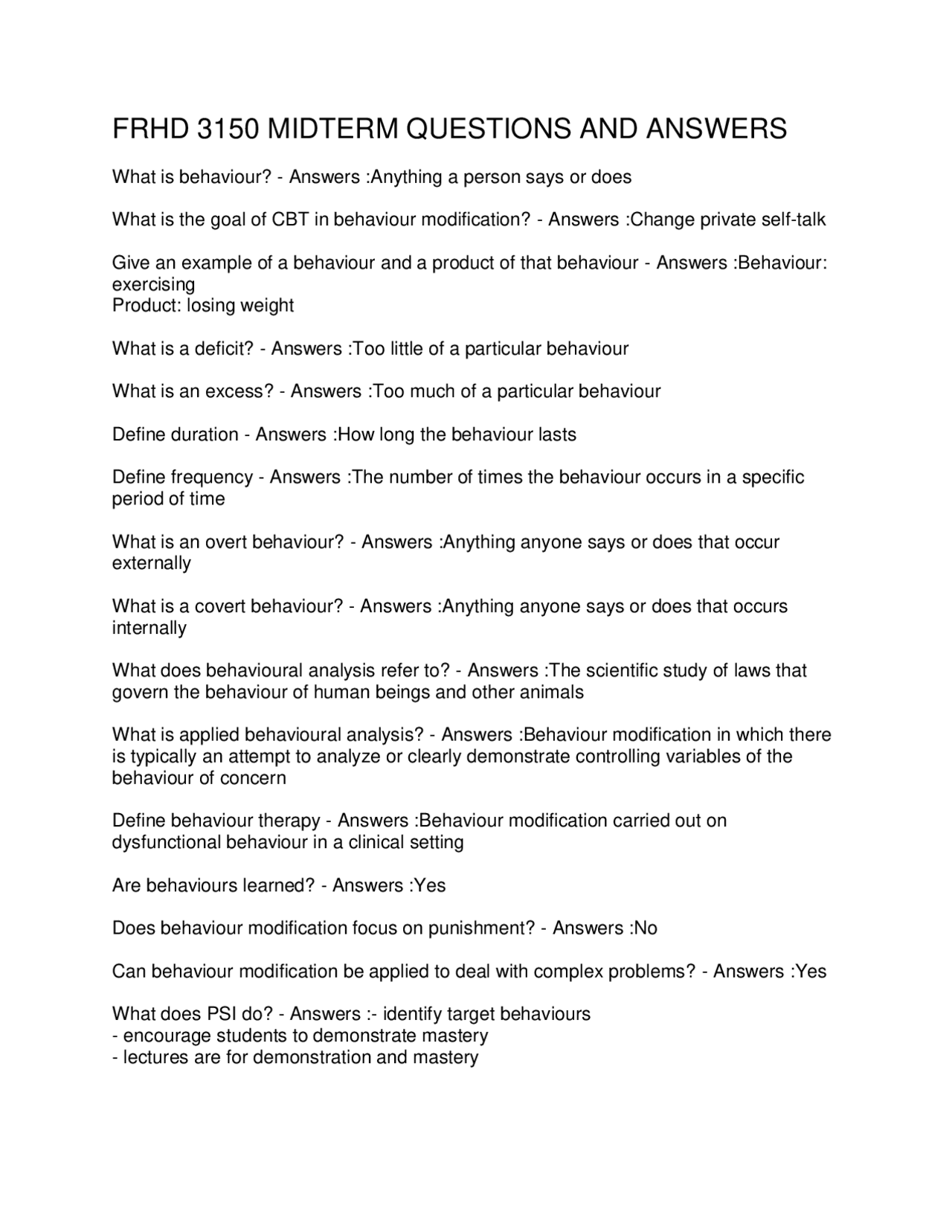 FRHD 3150 MIDTERM QUESTIONS AND ANSWERS | Exams Social Sciences | Docsity