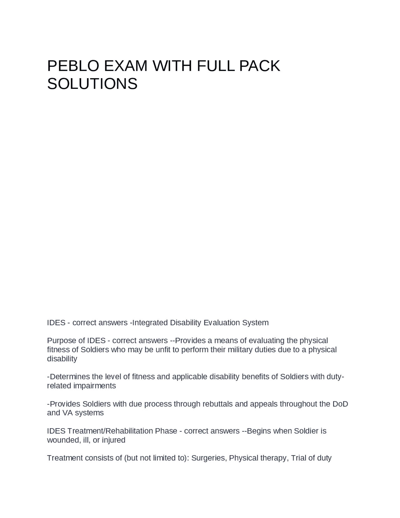 PEBLO EXAM WITH FULL PACK SOLUTIONS | Exams Advanced Education | Docsity