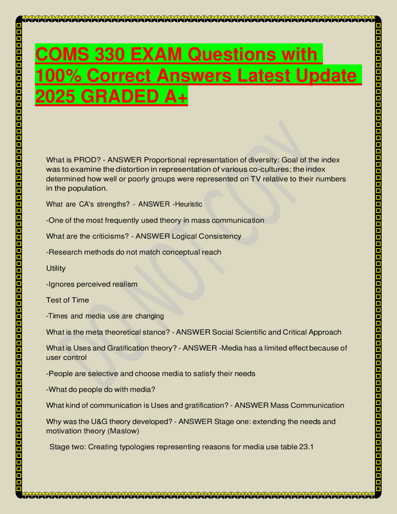 COMS 330 Exam Questions and Answers: Understanding Communication ...