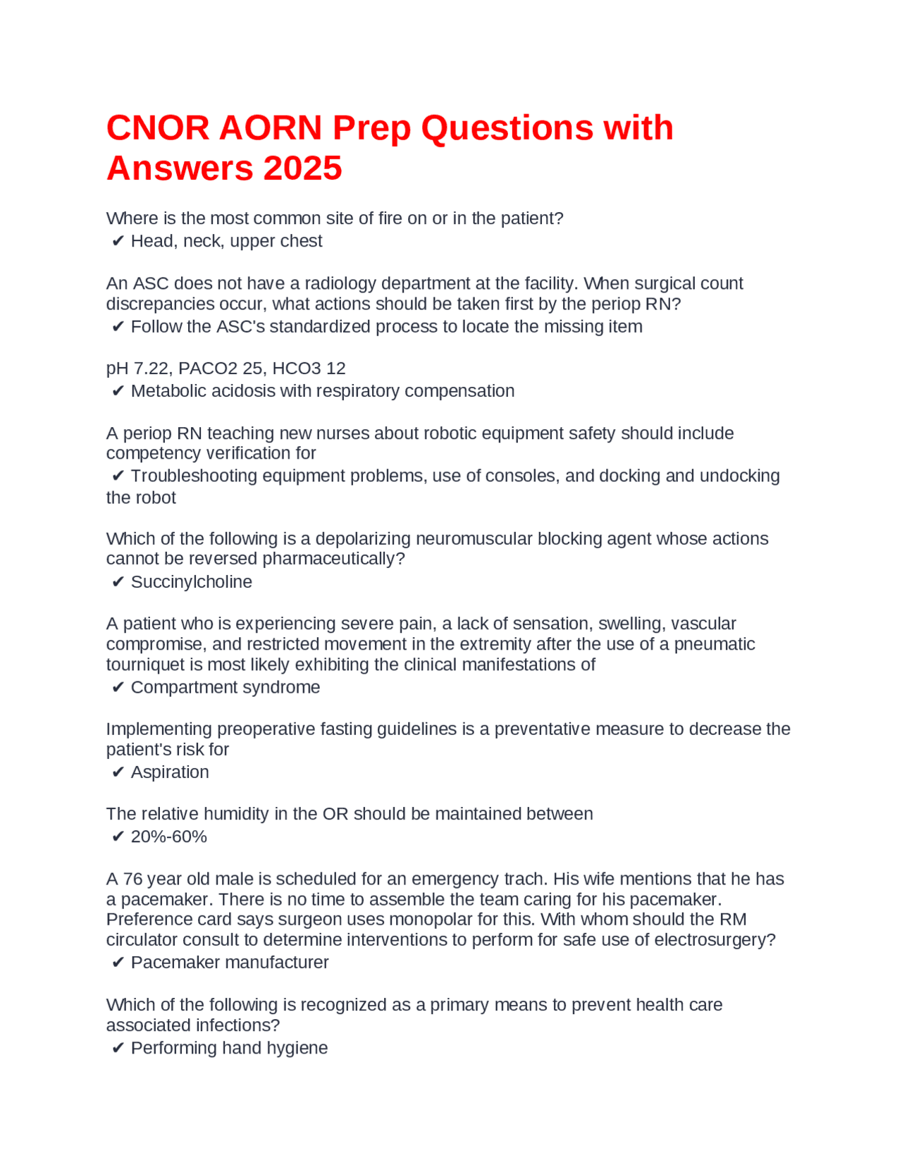CNOR AORN Prep Questions with Answers 2025: A Comprehensive Guide for ...