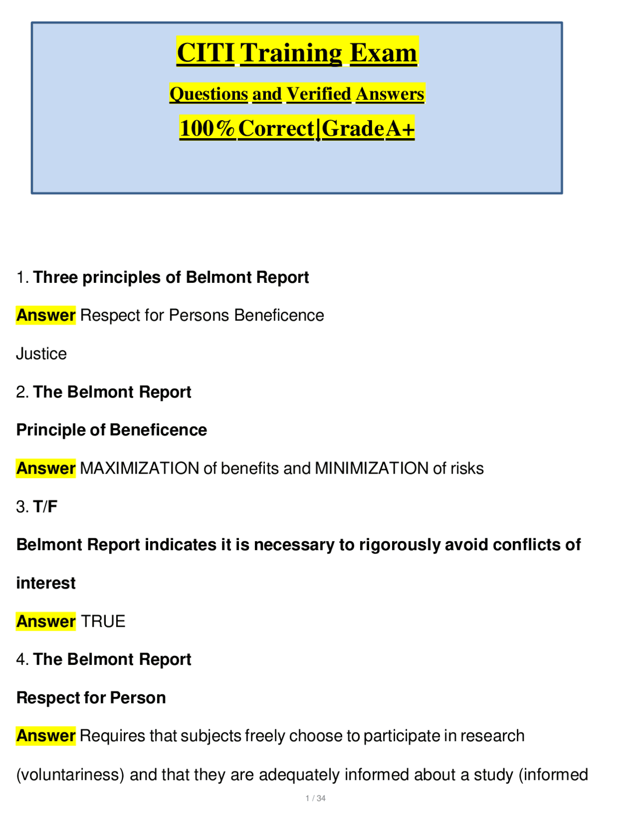 CITI Training Exam Questions and Answers (Latest 2025 / 2026 Update ...