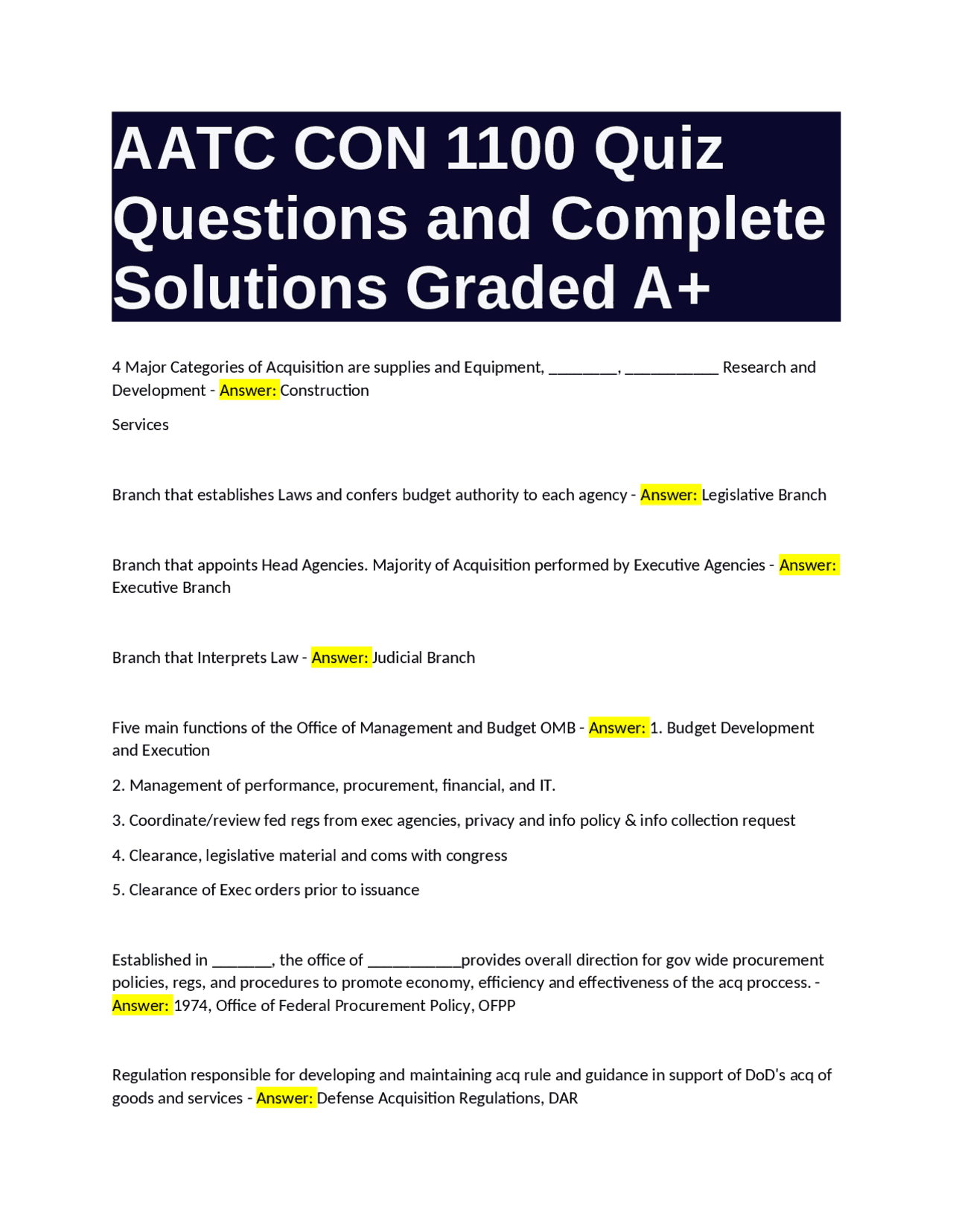 AATC CON 1100 Quiz: Questions and Complete Solutions Graded A+ | Exams ...