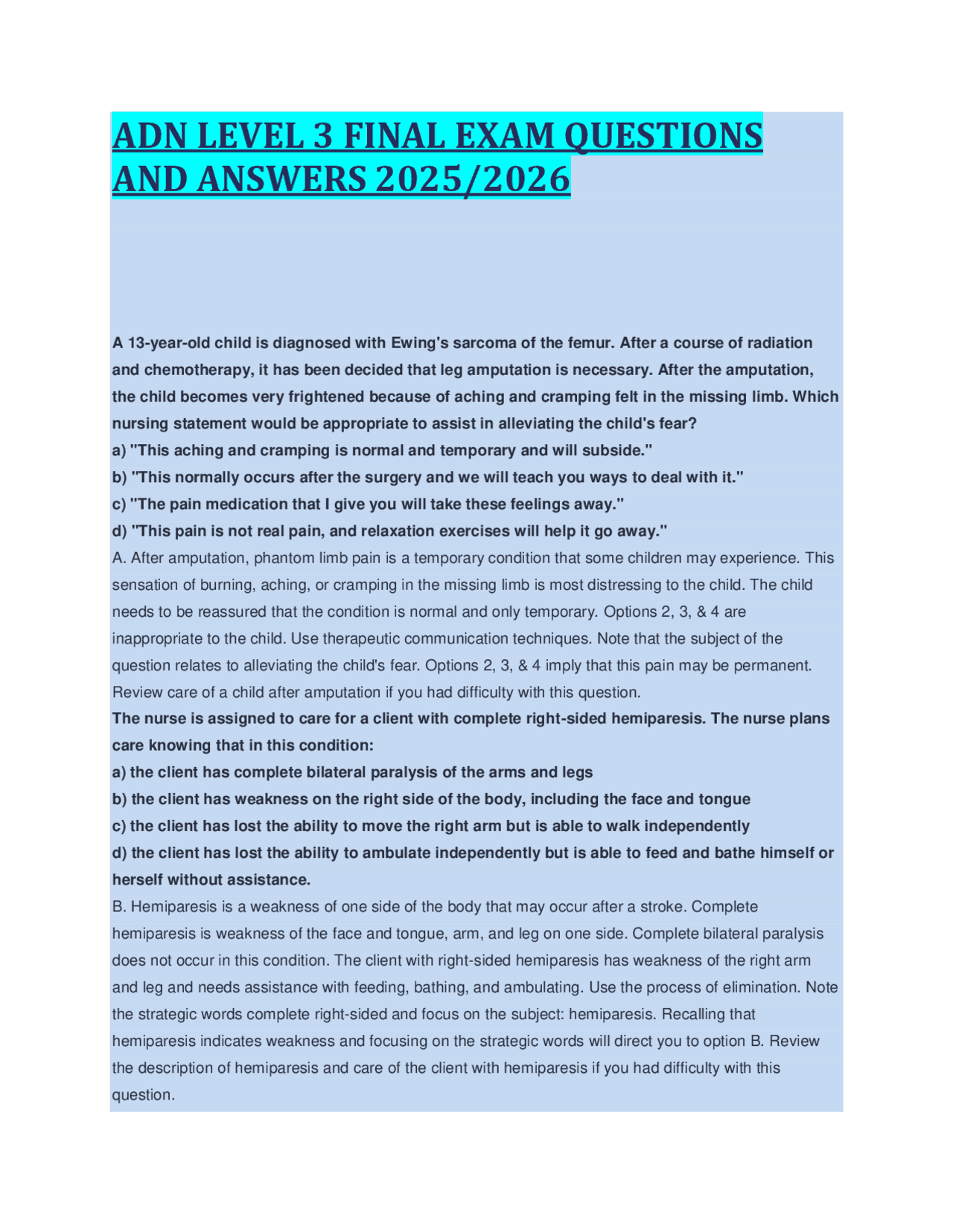 ADN LEVEL 3 FINAL EXAM QUESTIONS AND ANSWERS 2025/2026 | Exams Health ...