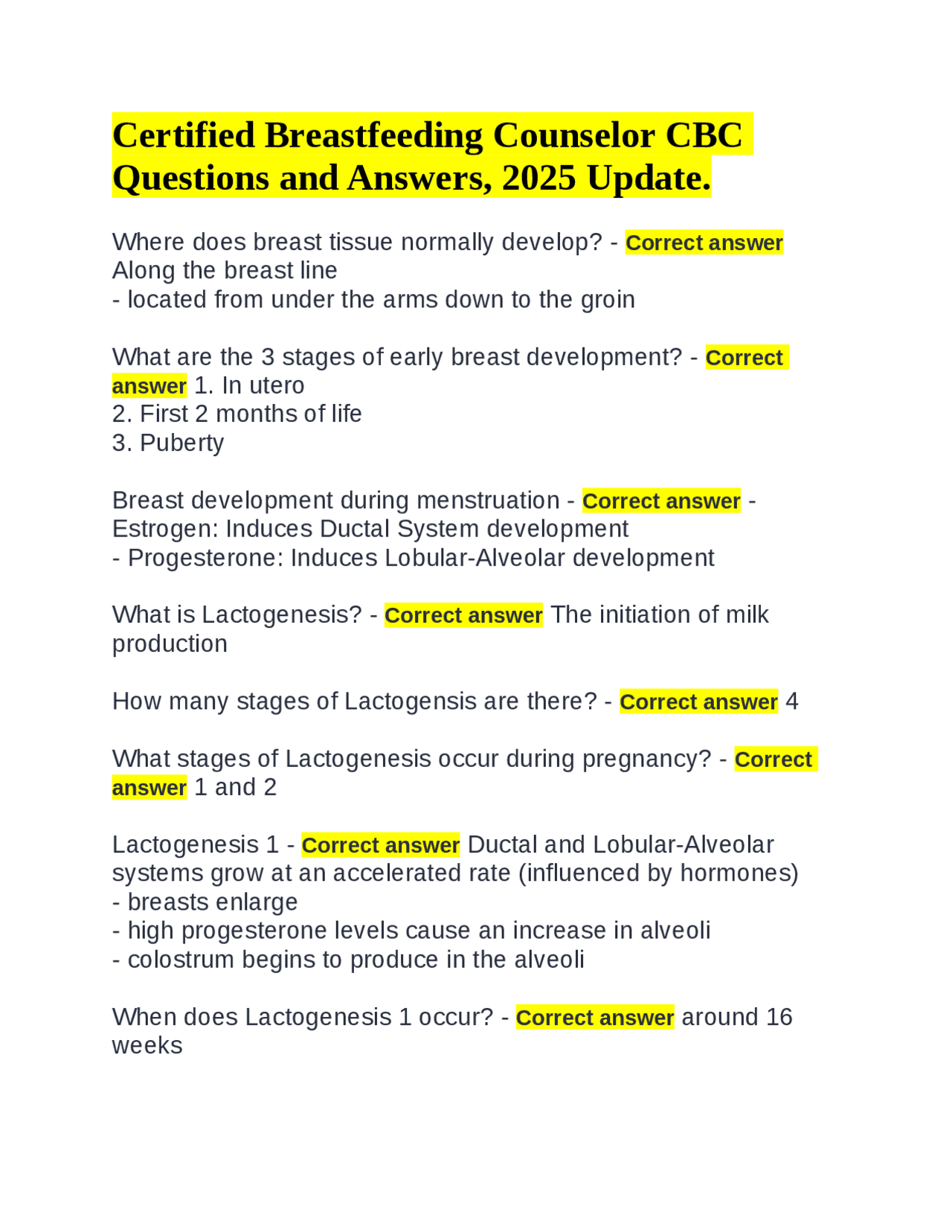 Certified Breastfeeding Counselor (CBC) Questions and Answers: 2025 ...