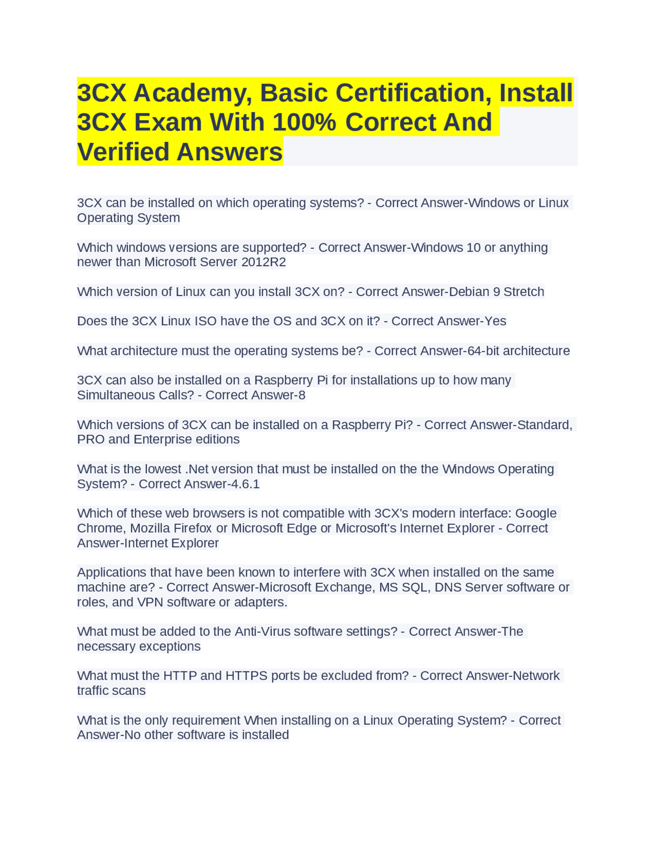 3CX Academy, Basic Certification, Install 3CX Exam With 100% Correct And Verified Answers ...