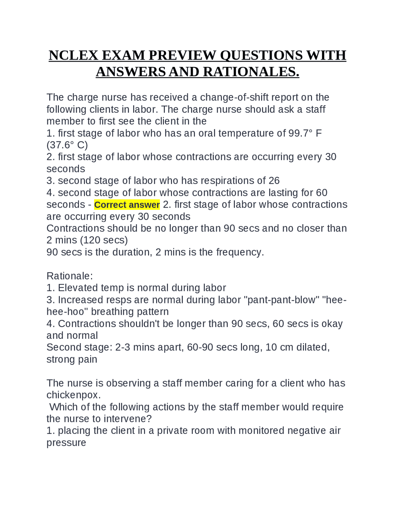 NCLEX Exam Preview Questions with Answers and Rationales: Nursing ...