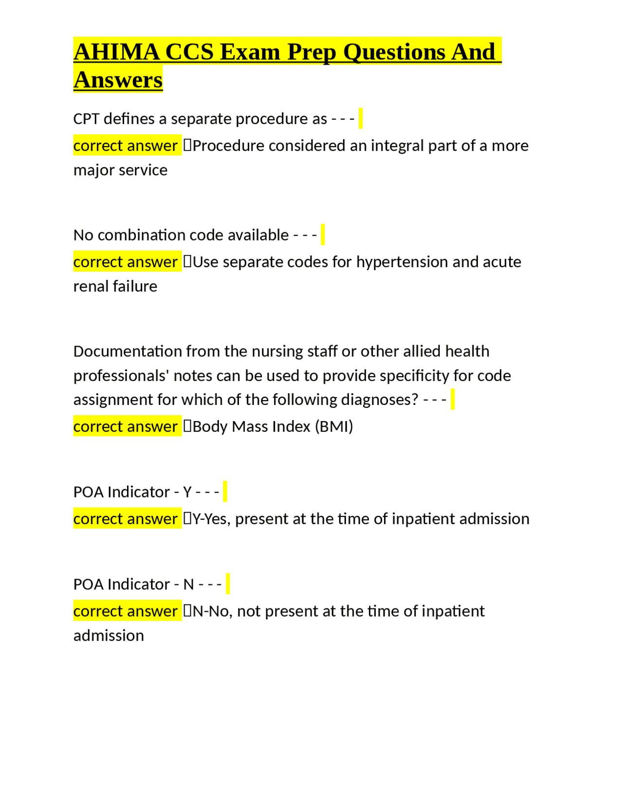 AHIMA CCS Exam Prep Questions and Answers: A Comprehensive Guide to ...