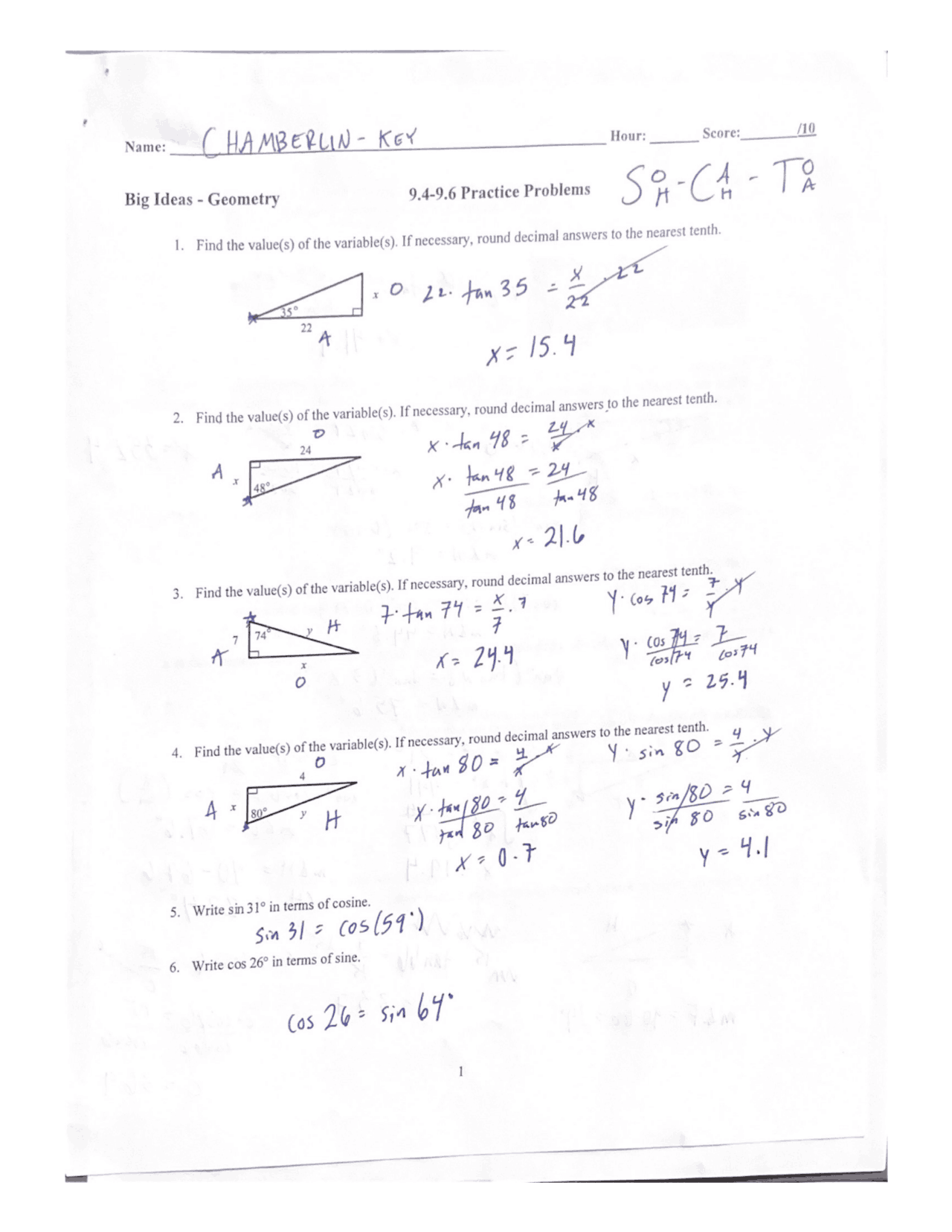 9.4-9.6 Practice Problem Solutions | Assignments Mathematics | Docsity