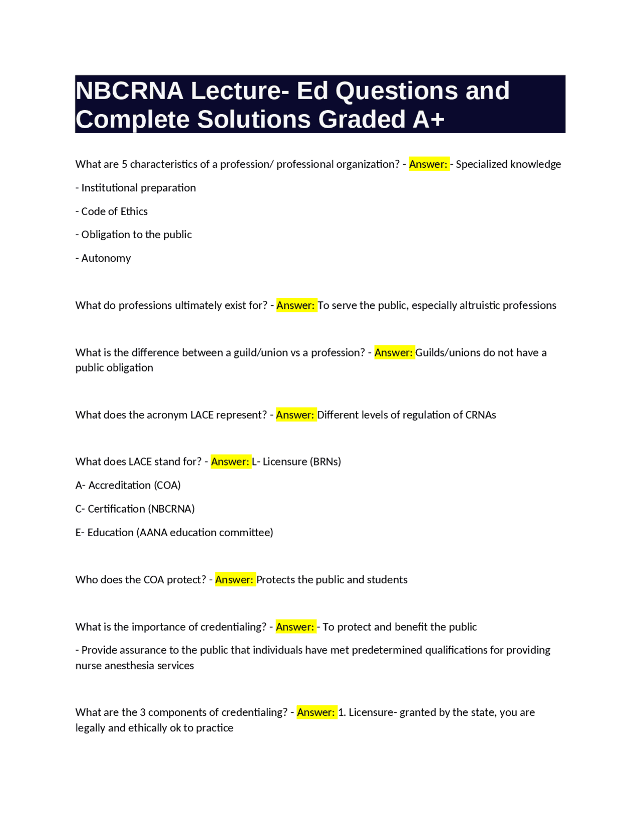 NBCRNA Certification Exam Preparation: Questions and Answers | Exams ...