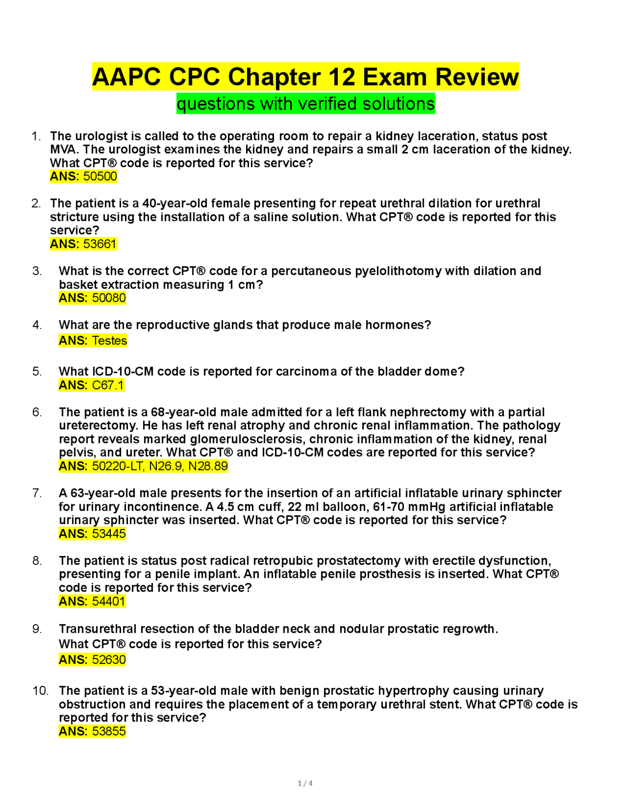 AAPC CPC Chapter 12 Exam Review /Spring 2025 /questions and verified ...