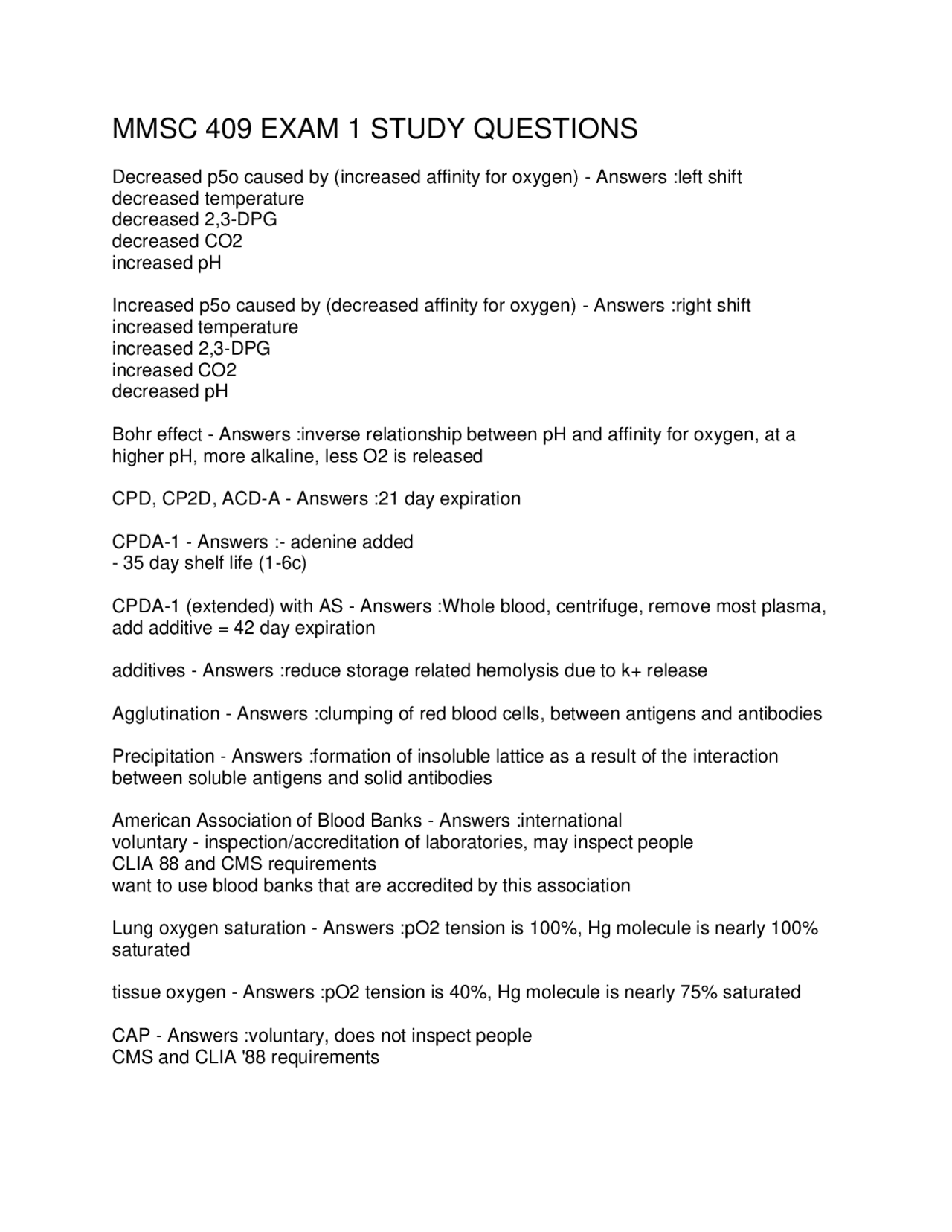 MMSC 409 Exam 1 Study Questions: Blood Banking and Transfusion Medicine ...
