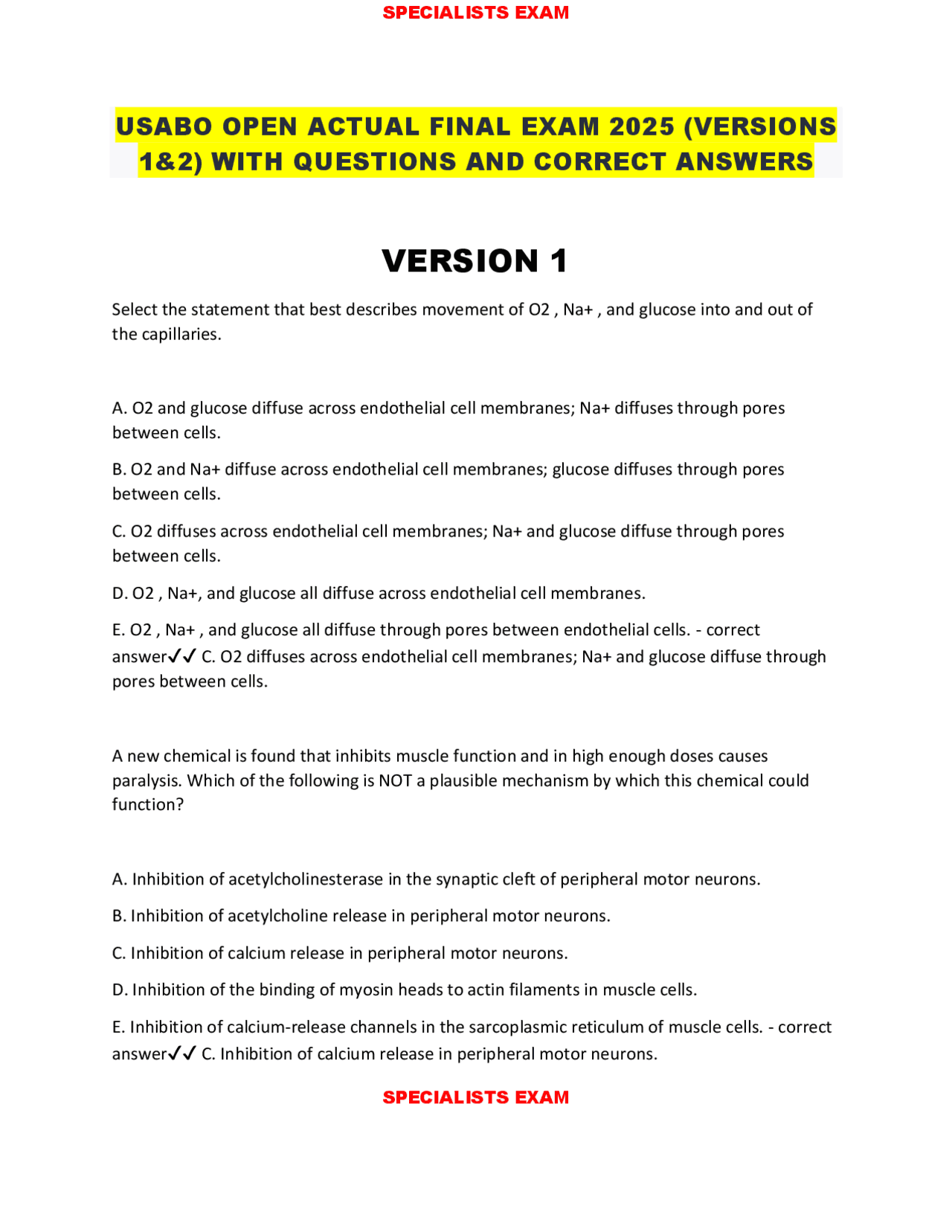 USABO Open Actual Final Exam 2025: Biology Questions and Answers ...
