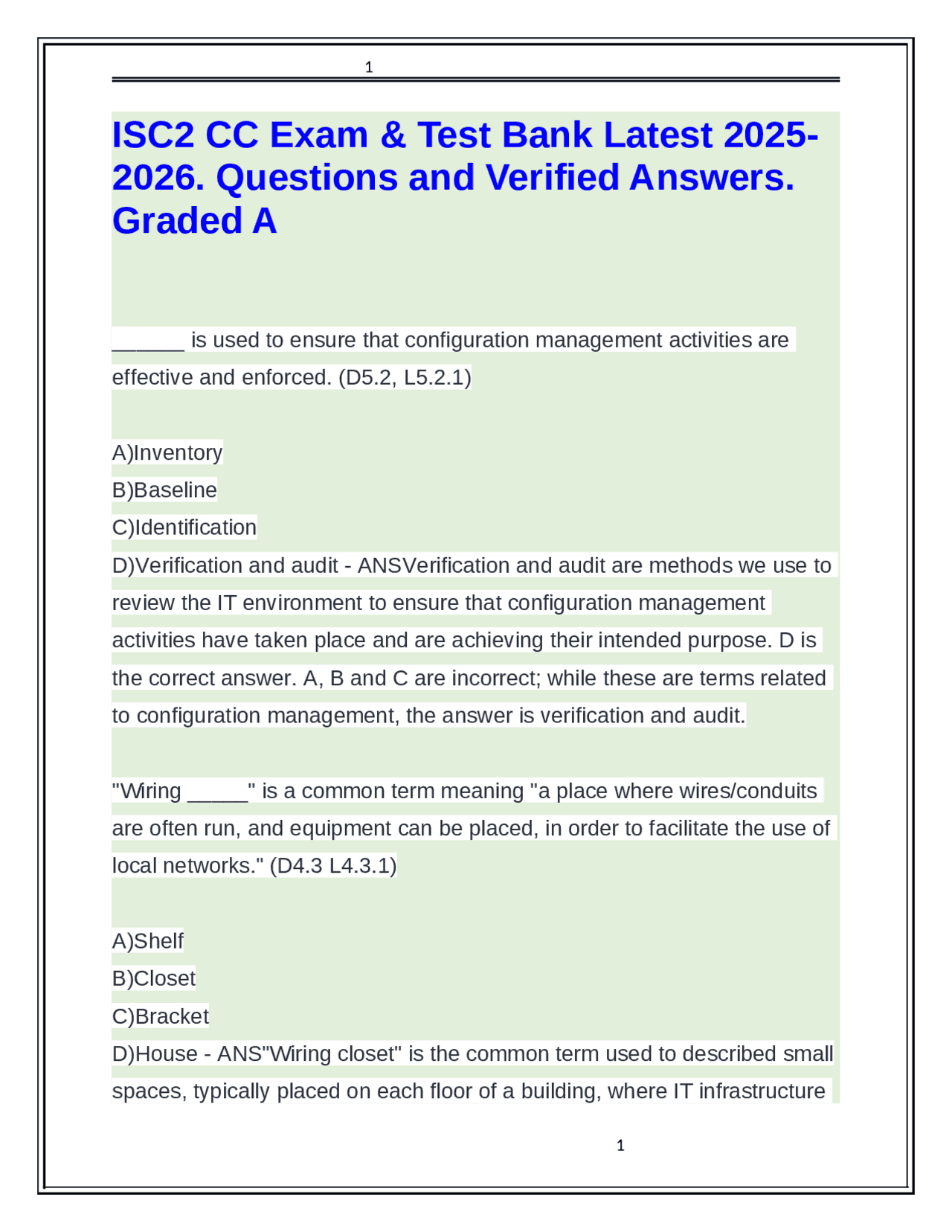 ISC2 CC Exam & Test Bank Latest 2025-2026. Questions and Verified ...