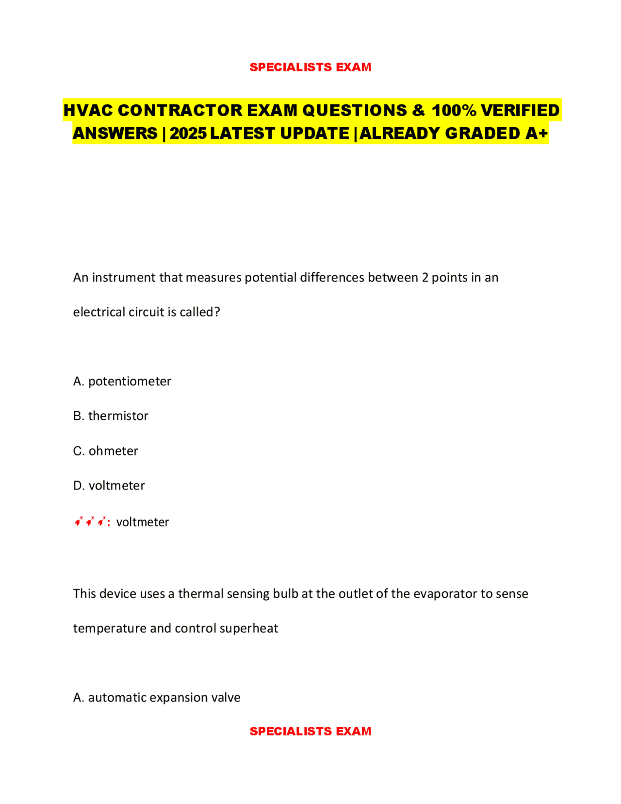 HVAC CONTRACTOR EXAM | Exams Nursing | Docsity