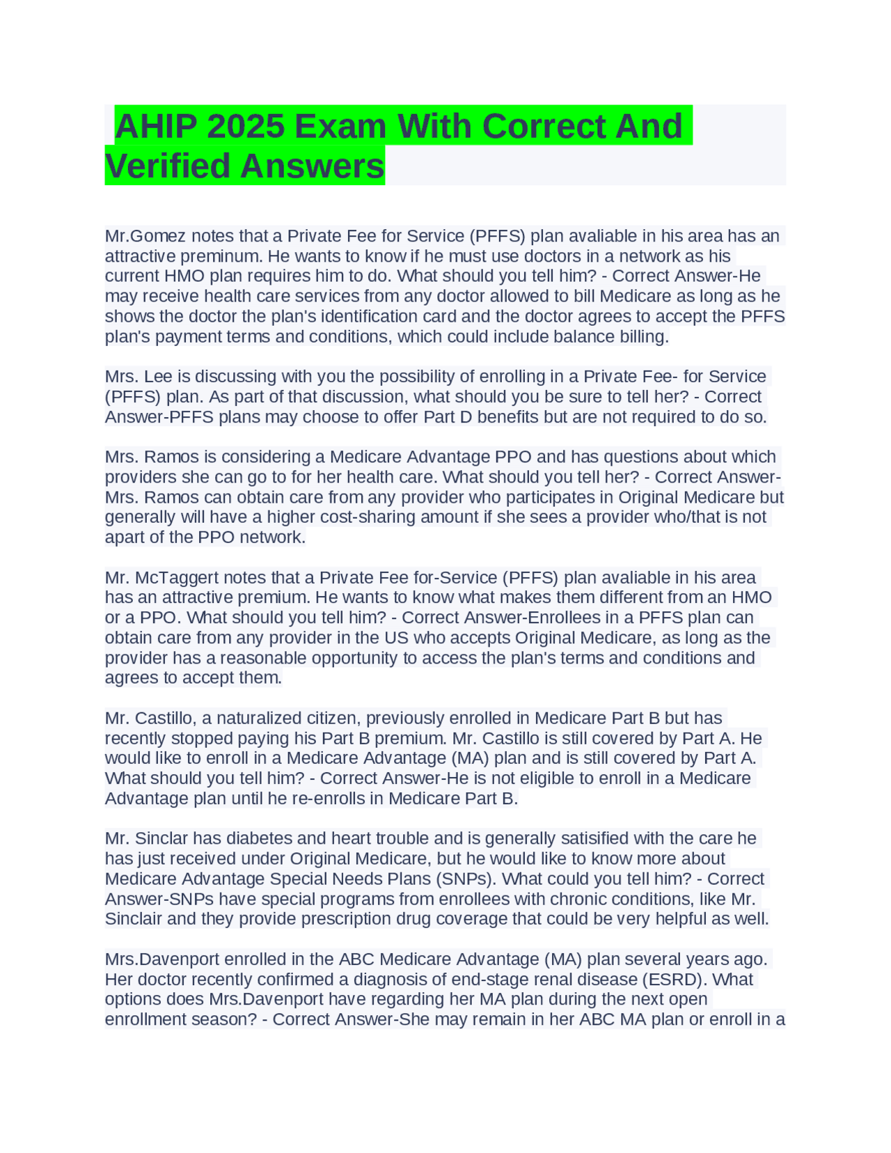 AHIP 2025 Exam With Correct And Verified Answers | Exams Advanced ...