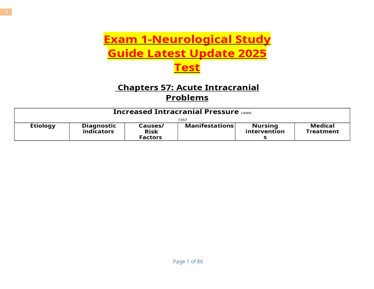 Neurological Study Guide: Increased Intracranial Pressure and Head ...