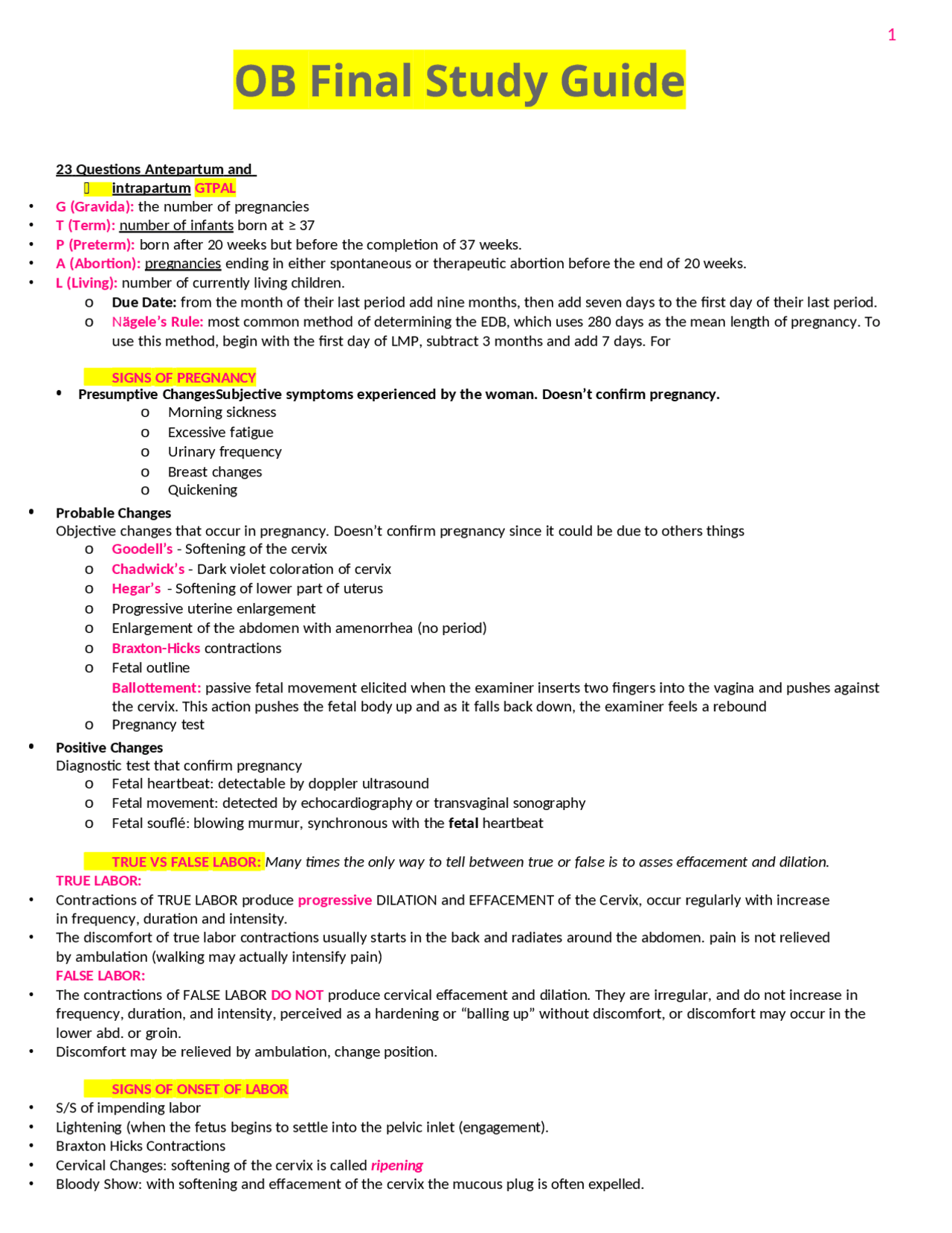 Pregnancy and Labor: GTPAL, Signs, True vs False Labor, Stages, Fetal ...