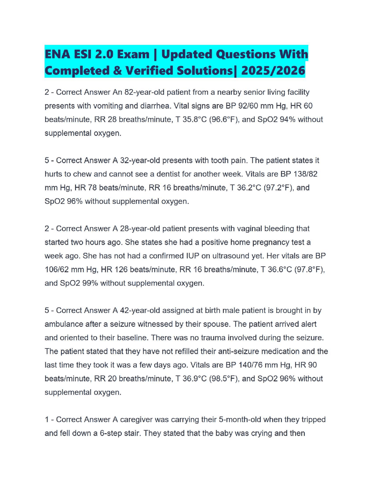 ENA ESI 2.0 Exam | Updated Questions With Completed & Verified Solutions| 2025/2026 | Exams ...