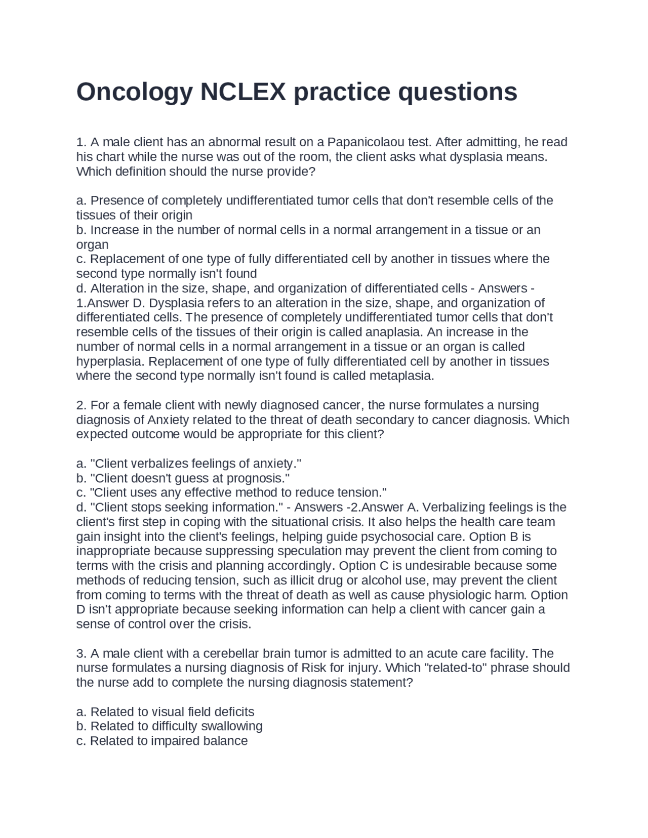 Oncology NCLEX Practice Questions: A Comprehensive Guide for Nursing ...