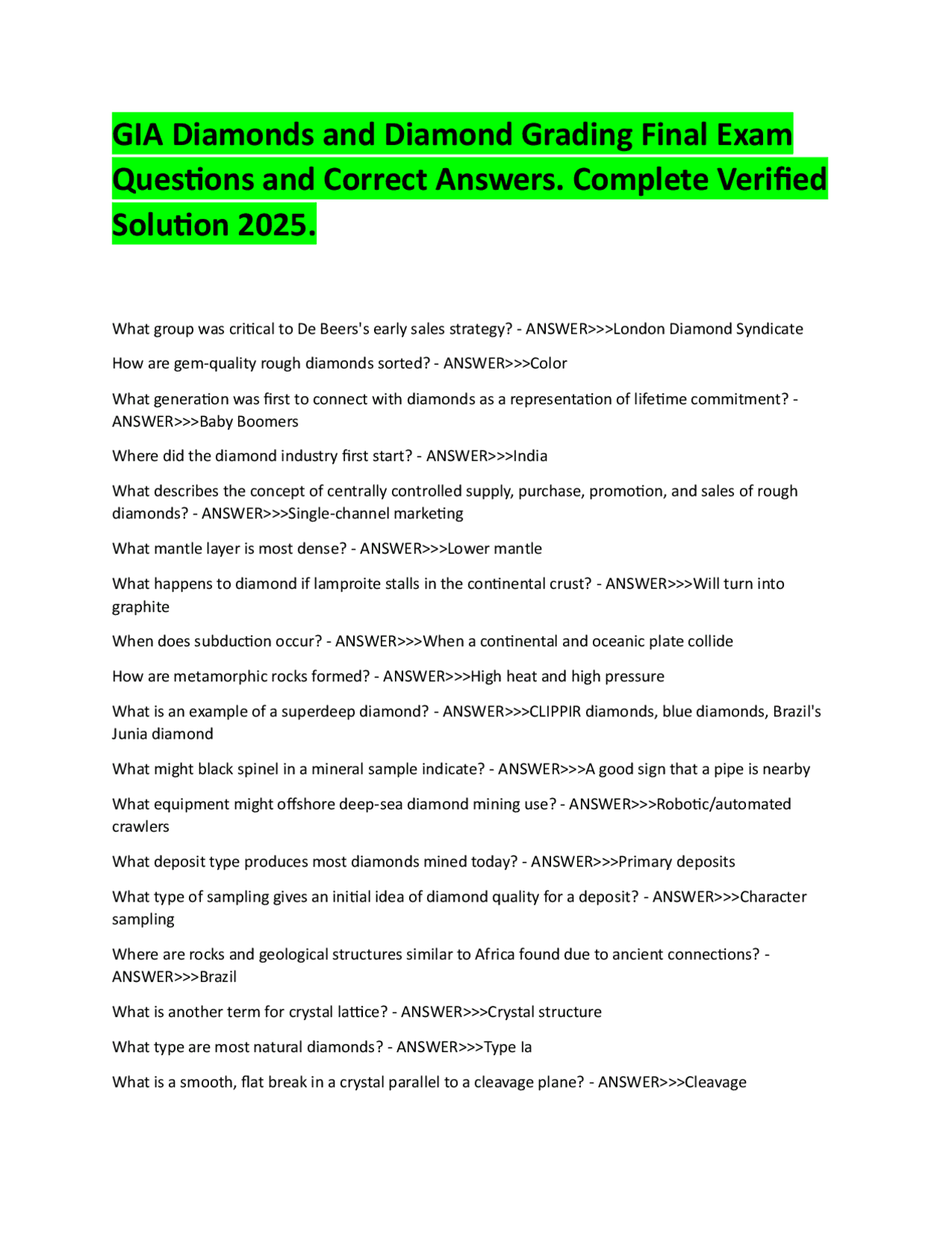 GIA DIAMONDS AND DIAMOND GRADING FINAL EXAM NEWEST ACTUAL EXAM COMPLETE ...