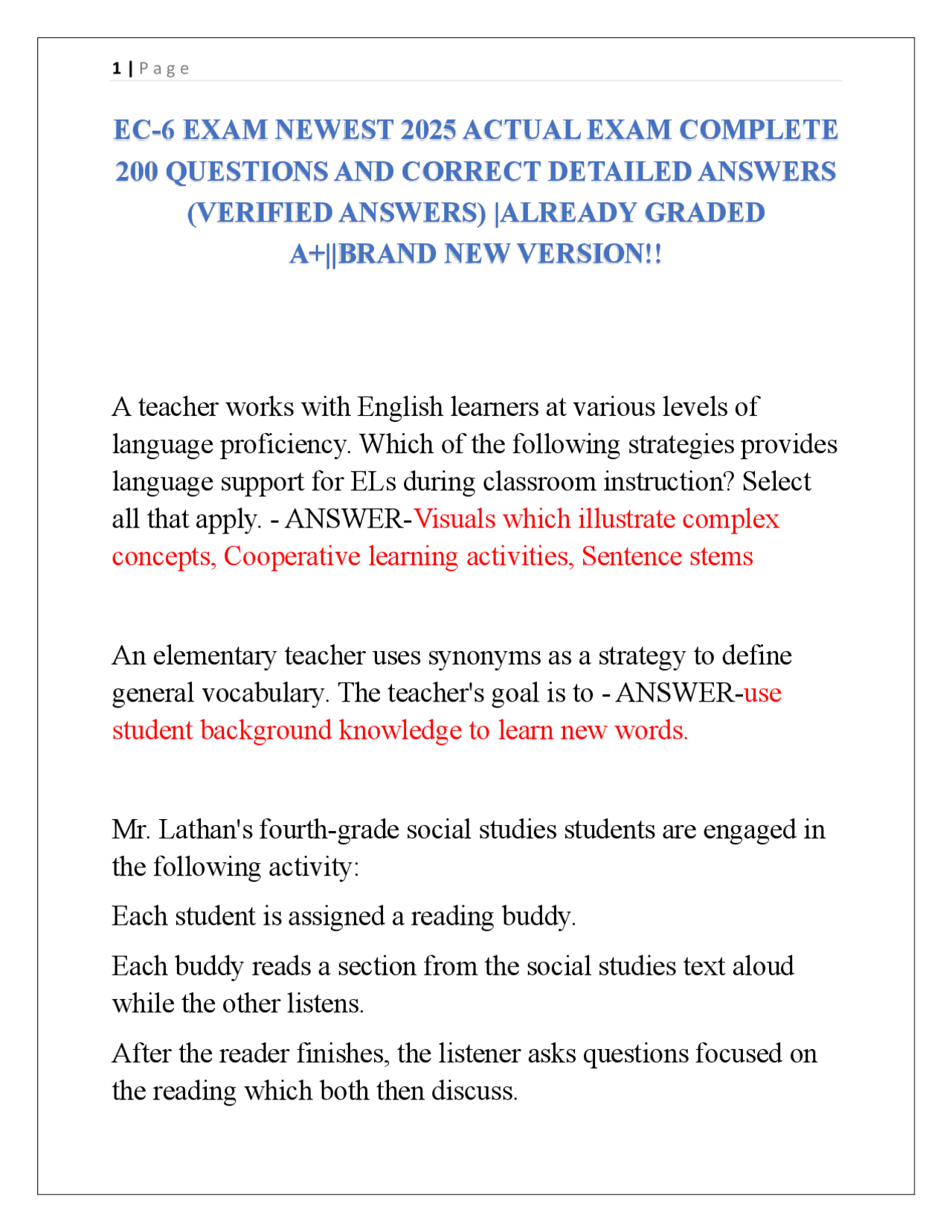 EC-6 Exam: 200 Questions and Answers for Educators | Exams Marketing ...