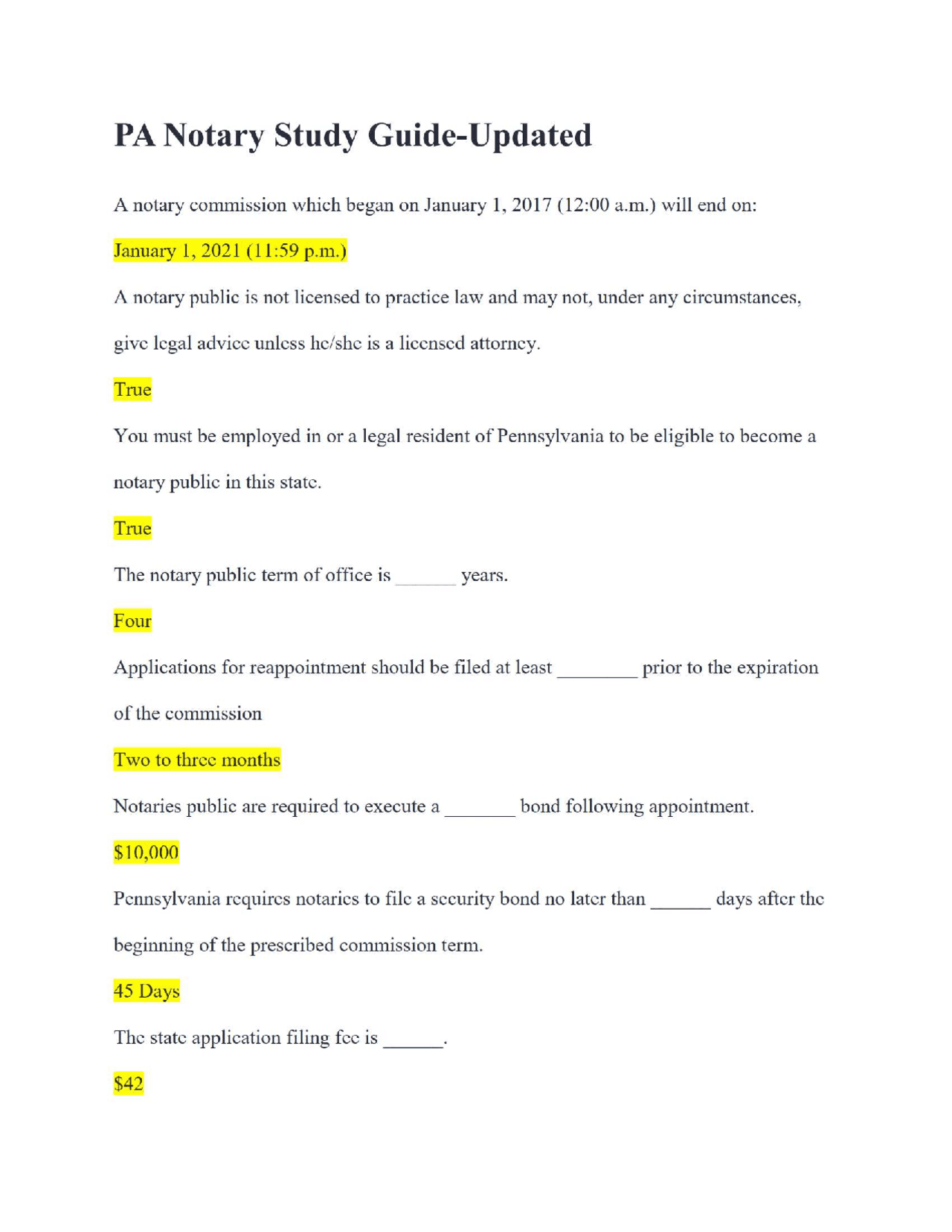 PA Notary Study Guide-Updated | Exams Public Law | Docsity
