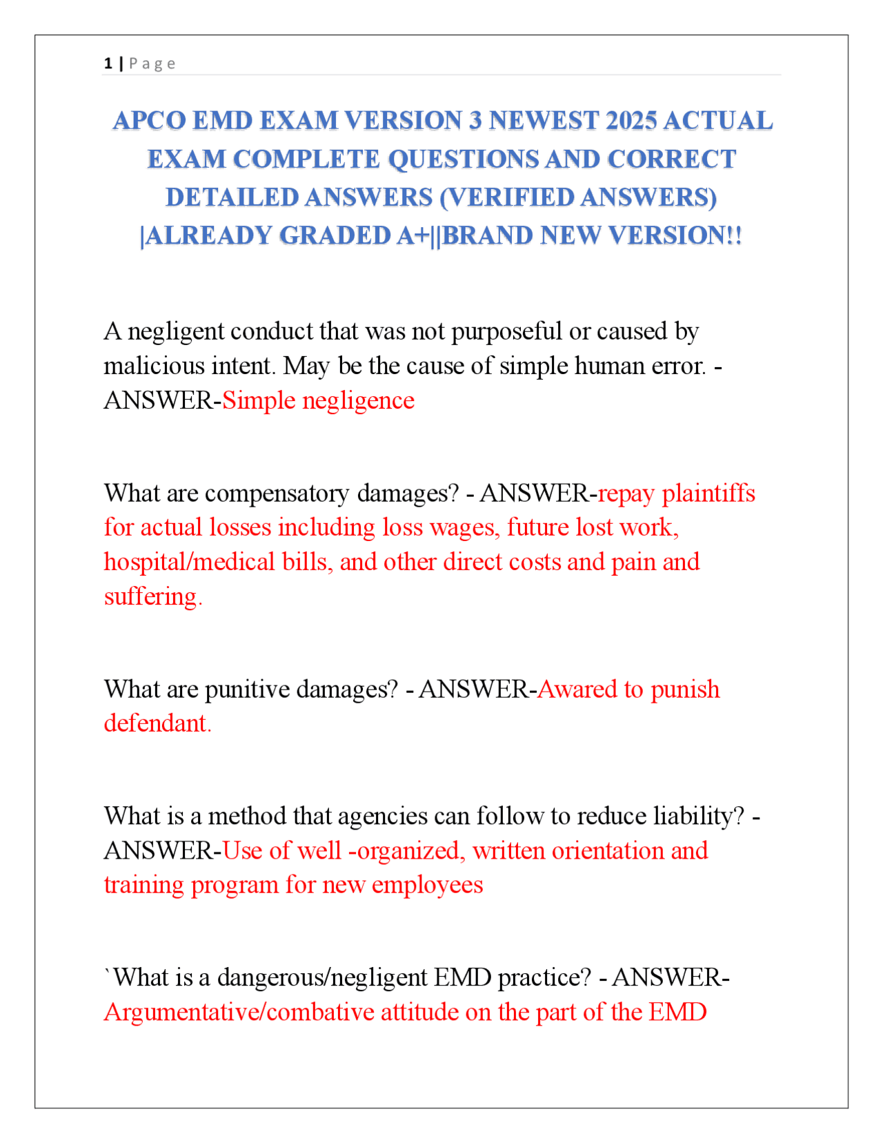 APCO EMD EXAM VERSION 3 NEWEST 2025 ACTUAL EXAM COMPLETE QUESTIONS AND CORRECT DETAILED | Exams ...