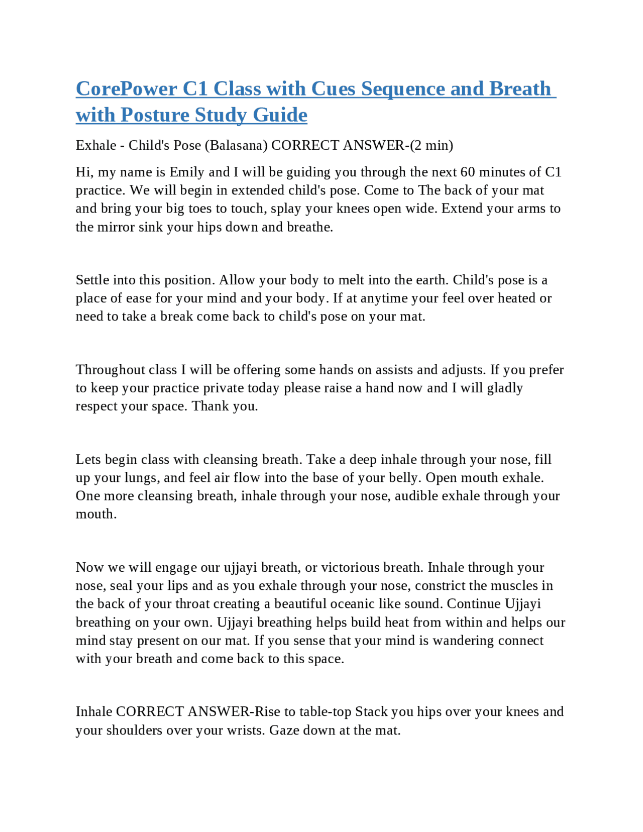 CorePower C1 Class with Cues Sequence and Breath with Posture Study ...