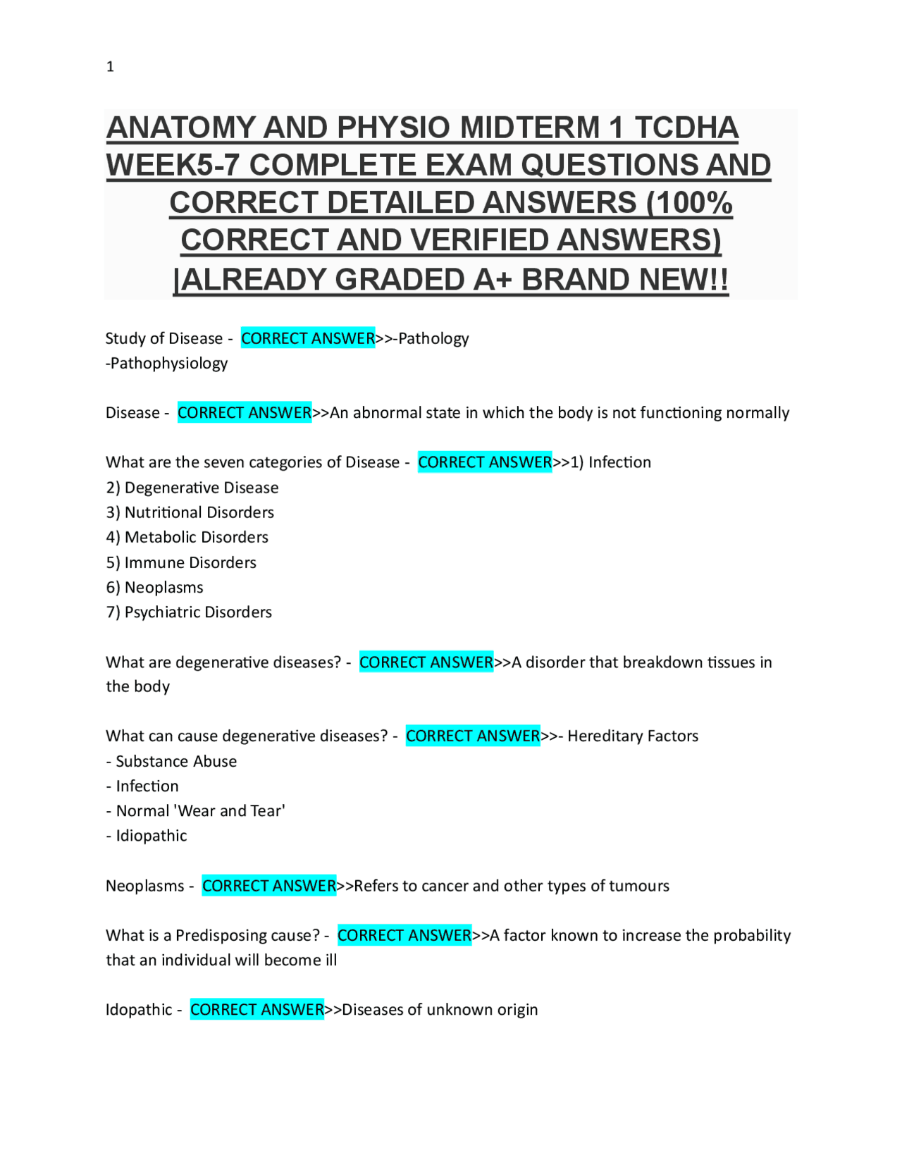 Anatomy and Physiology Midterm 1: Complete Exam Questions and Answers (TCDHA) | Exams Nursing ...