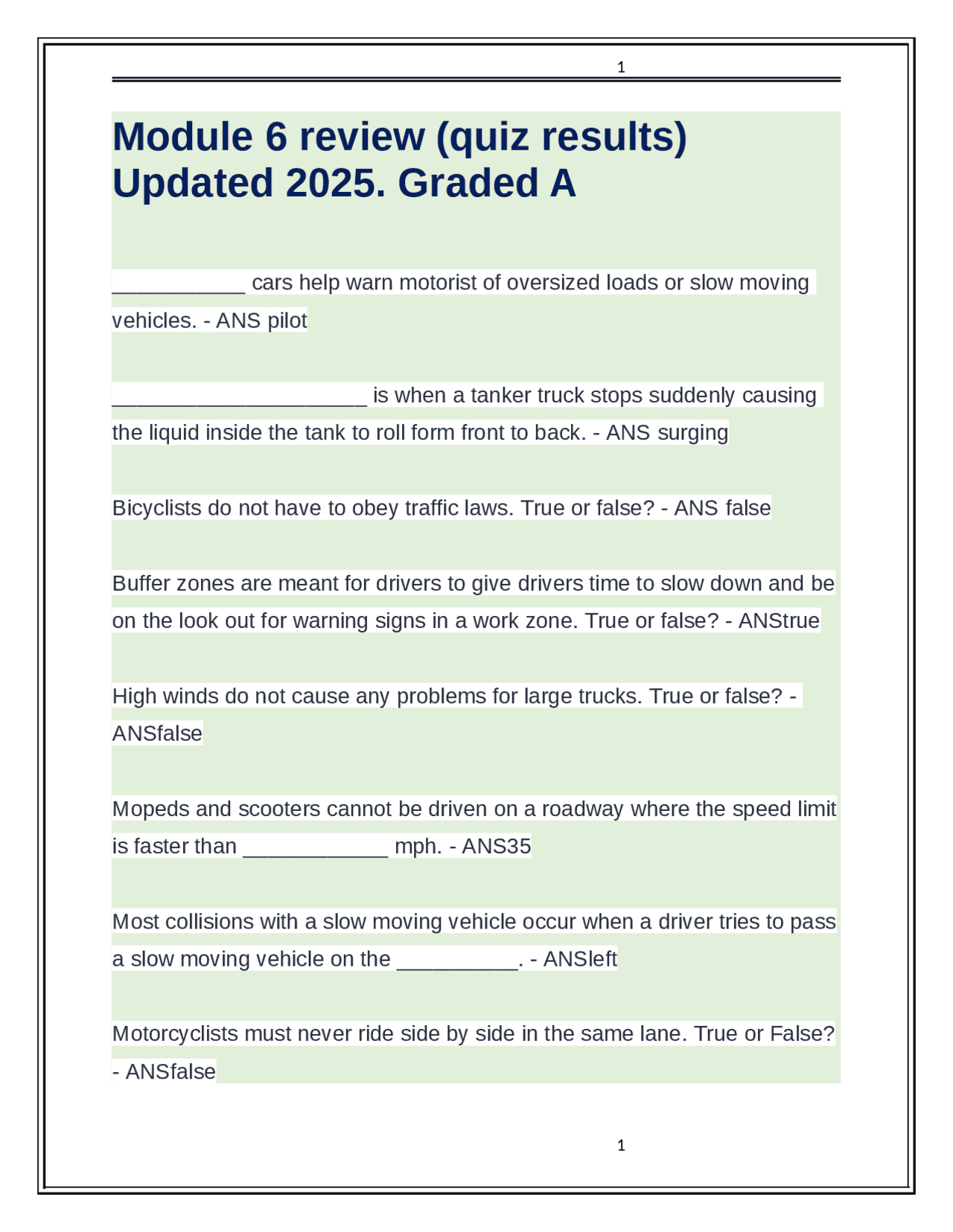 Module 6 review (quiz results) Updated 2025. Graded A | Exams European ...